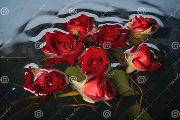 Red Rose Bouquet Floating in Pool of Water Stock Illustration ...
