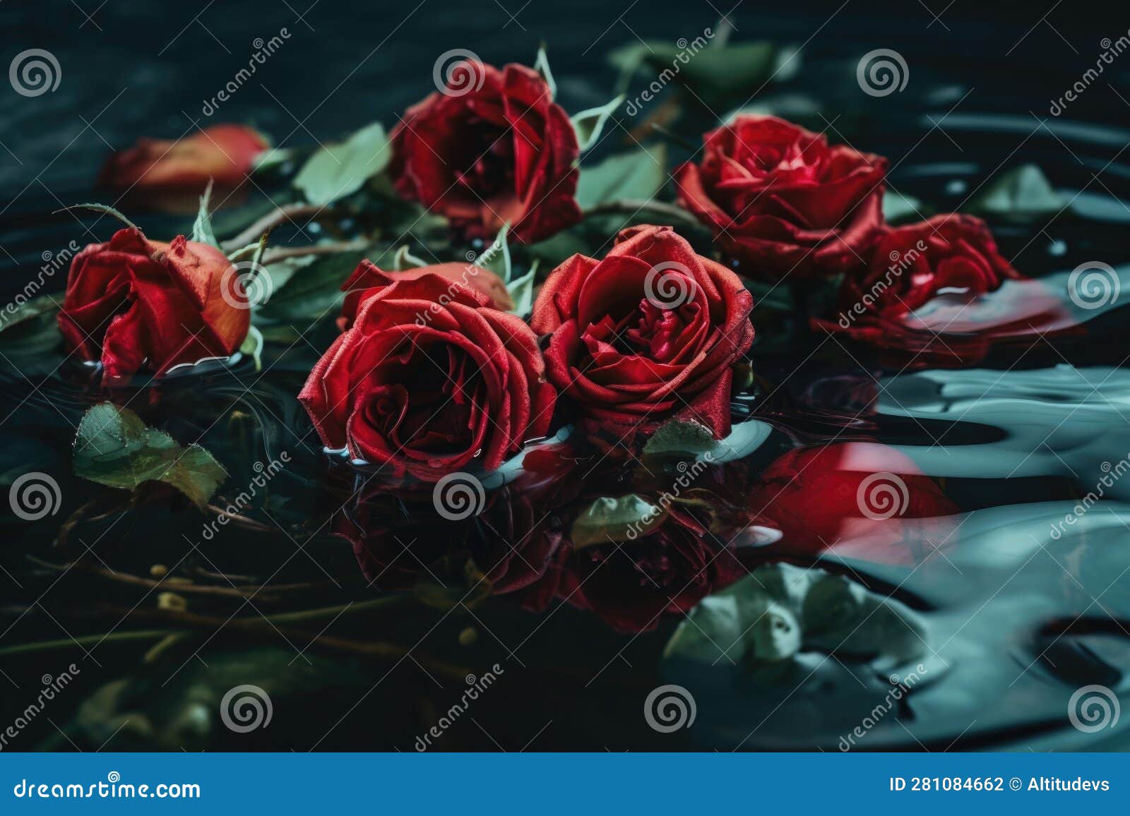 Red Rose Bouquet Floating in a Pool of Water Stock Photo - Image of ...