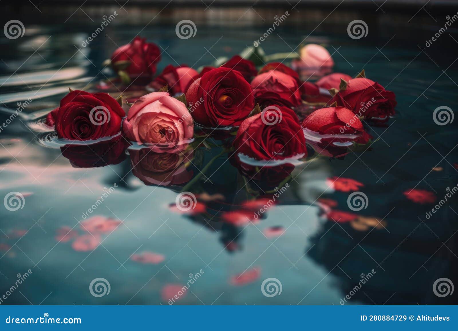 Red Rose Bouquet Floating in Swimming Pool Stock Illustration ...