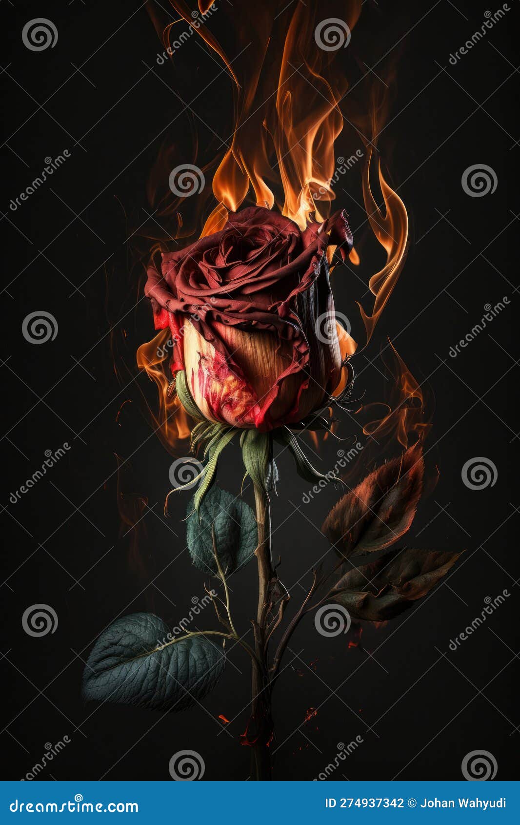 Red Rose Burning in Fire Created Using Generative AI Tools Stock ...