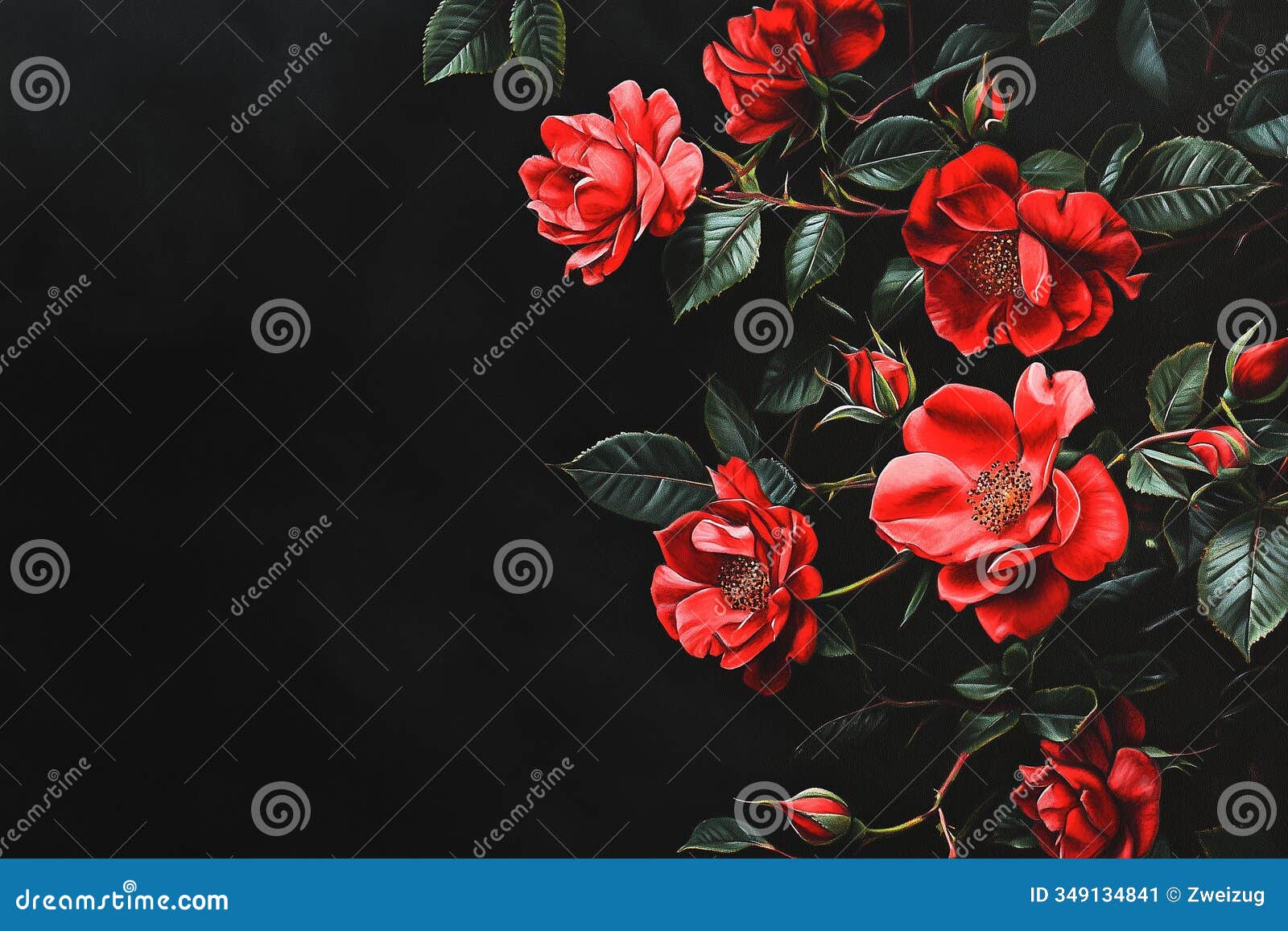 Red Rose Bush Sketch, Hyper Realistic Drawing Stock Illustration ...