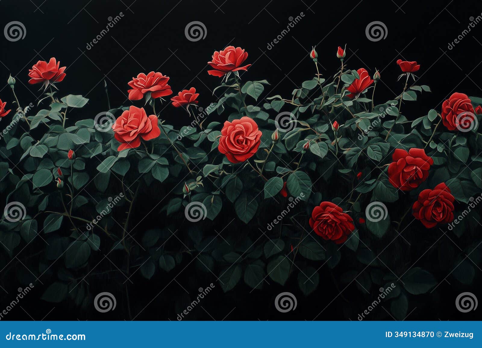 Red Rose Bush Sketch, Hyper Realistic Drawing Stock Illustration ...