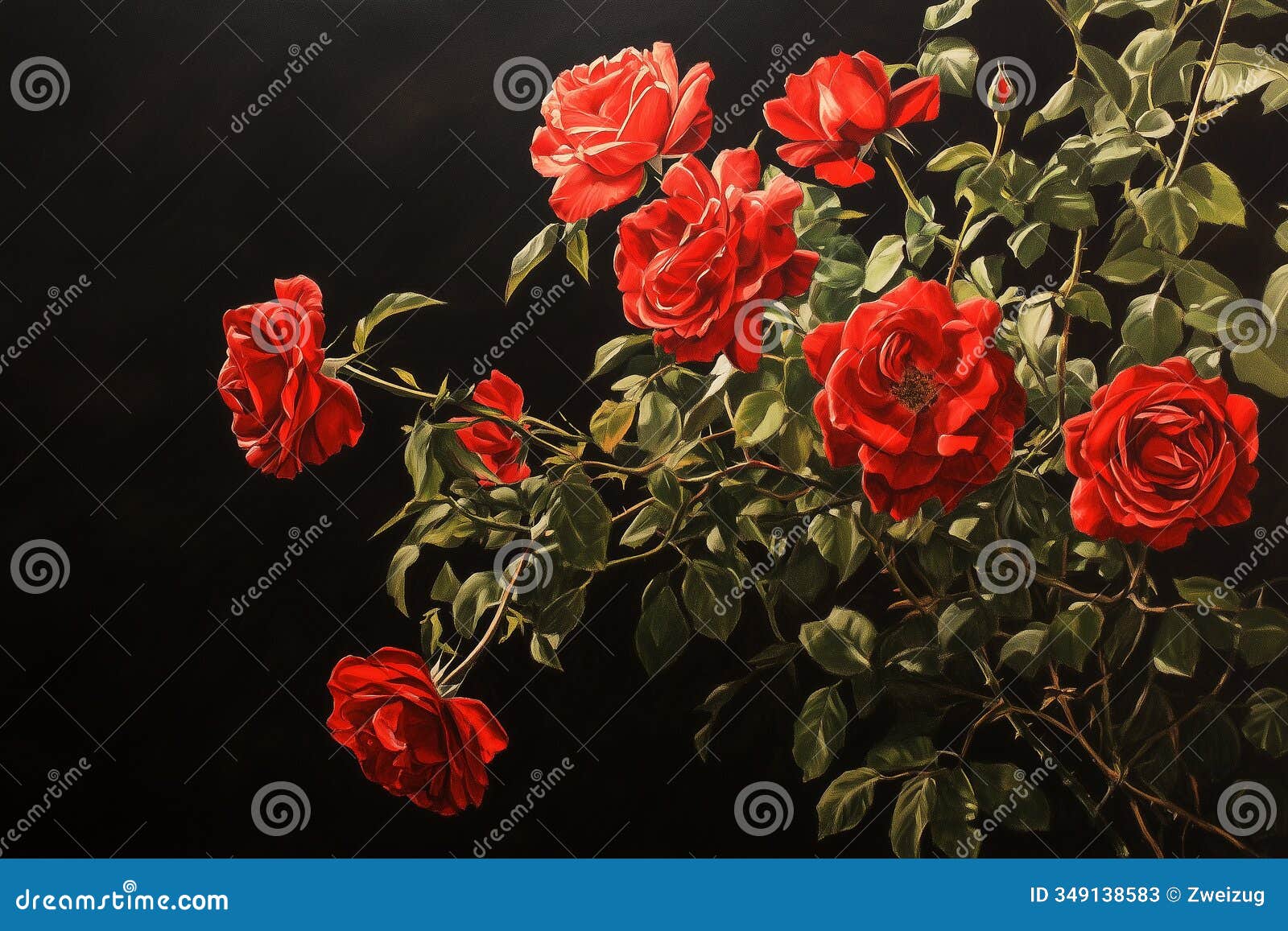 Red Rose Bush Sketch, Hyper Realistic Drawing Stock Illustration ...