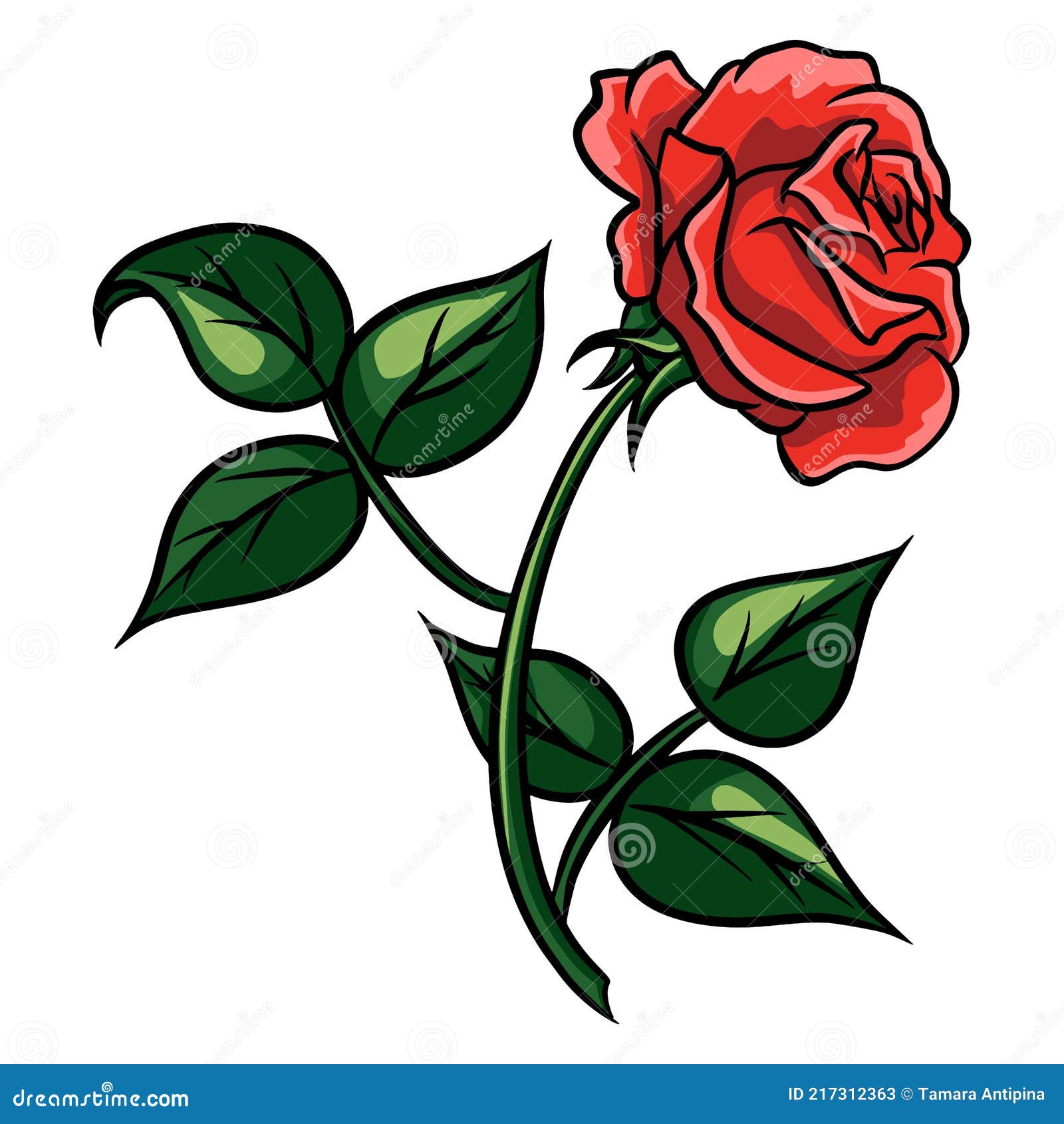 Red Rose Cartoon Style on a White Background. Stock Vector ...