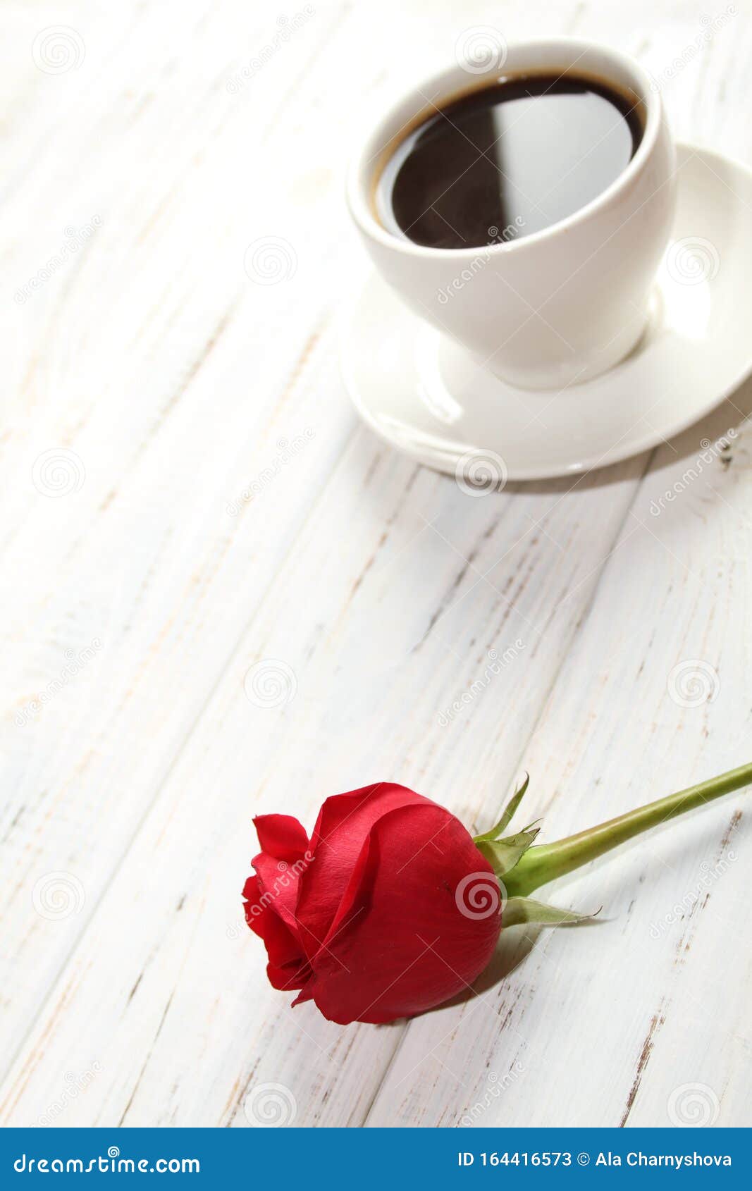 Red rose and coffee stock image. Image of floral, morning - 164416573
