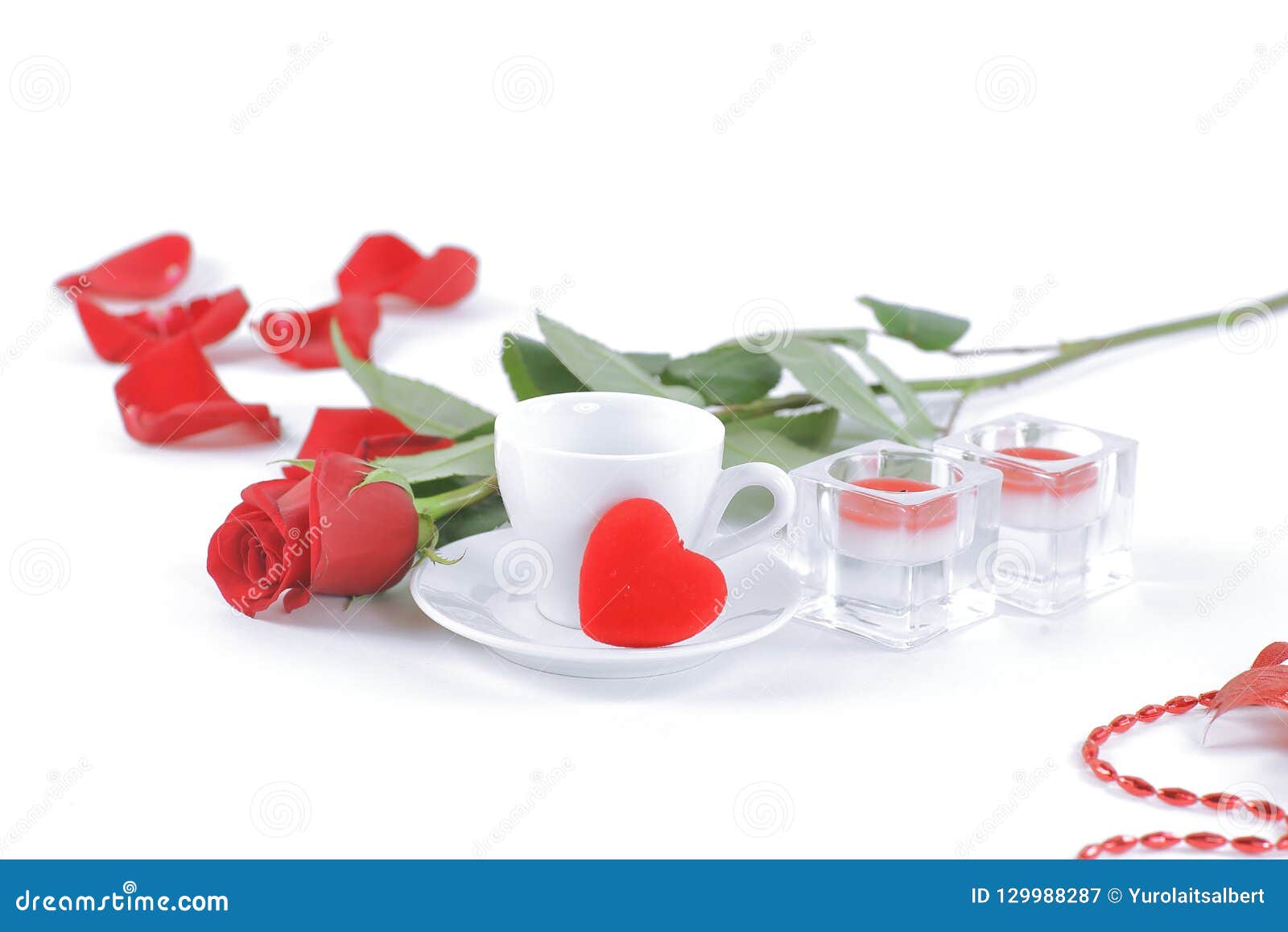Red Rose,Cup of Coffee and Heart on White Background Stock Image ...