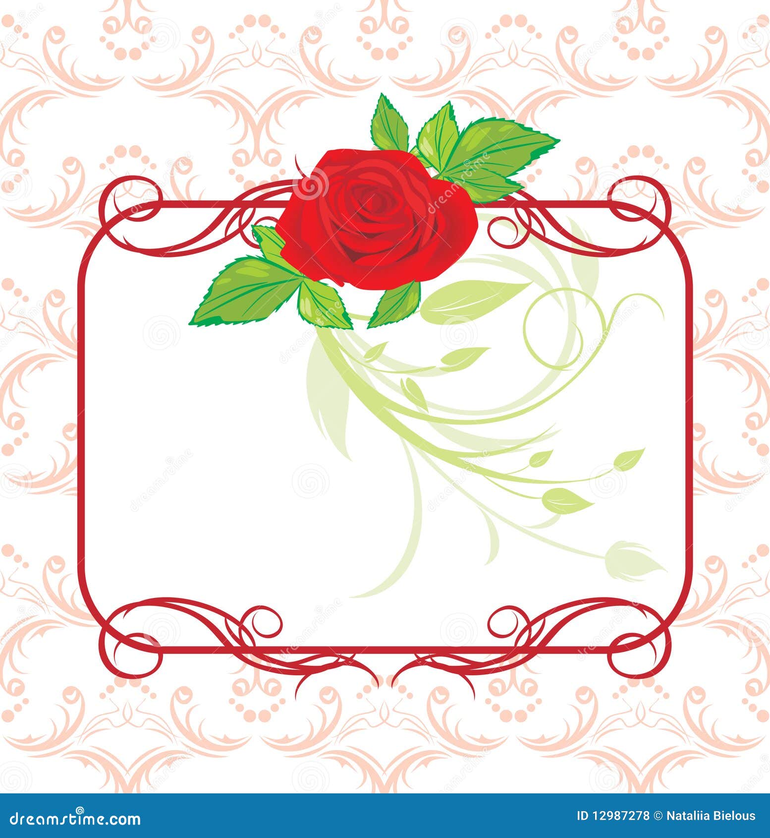 Red Rose with Decorative Frame and Ornament Stock Vector - Illustration ...