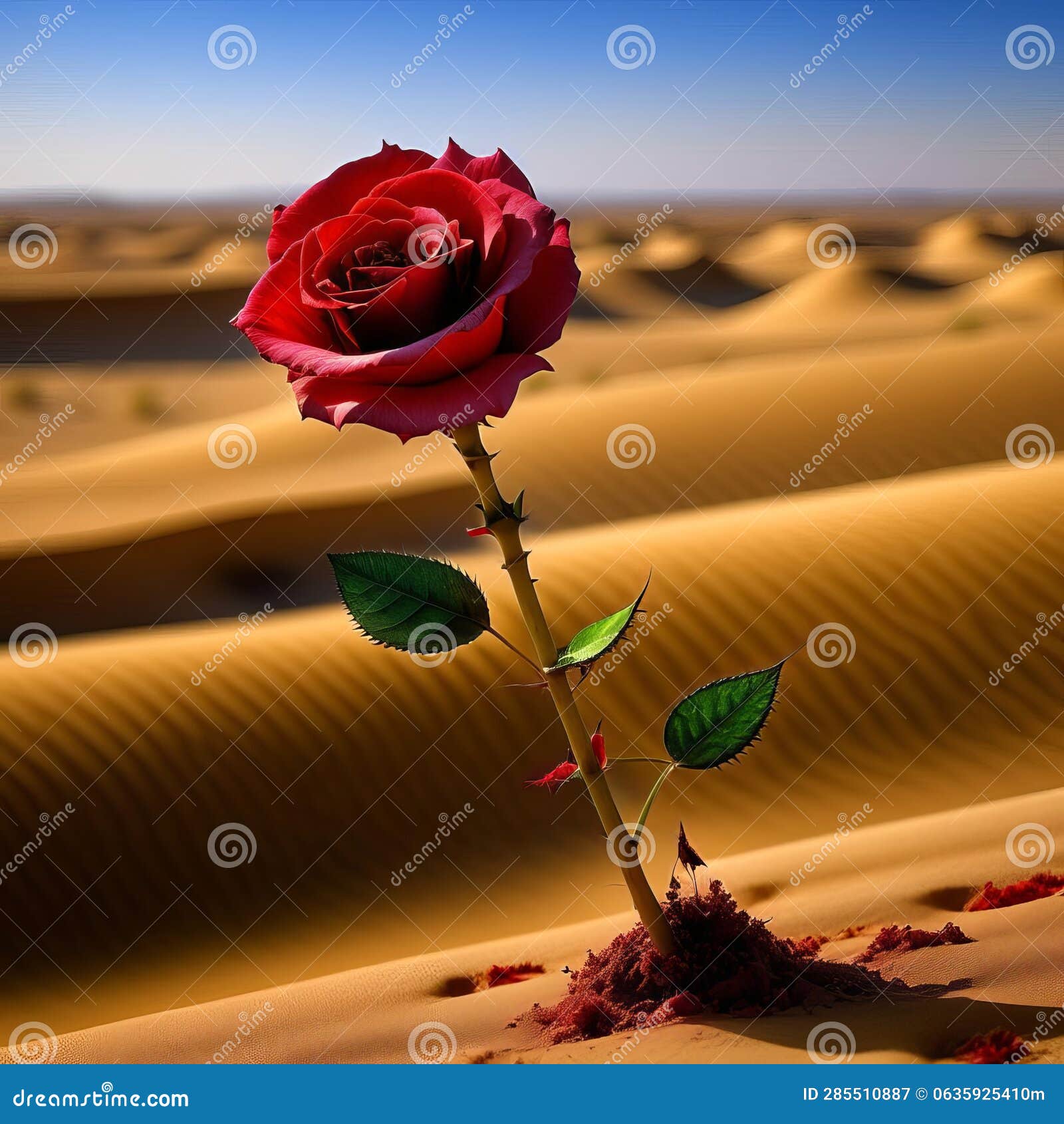 Red rose in the desert. stock illustration. Illustration of sahara ...