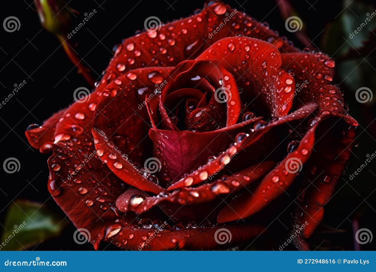 Red Rose with Dew Drops Close-up. AI Generated Stock Illustration ...