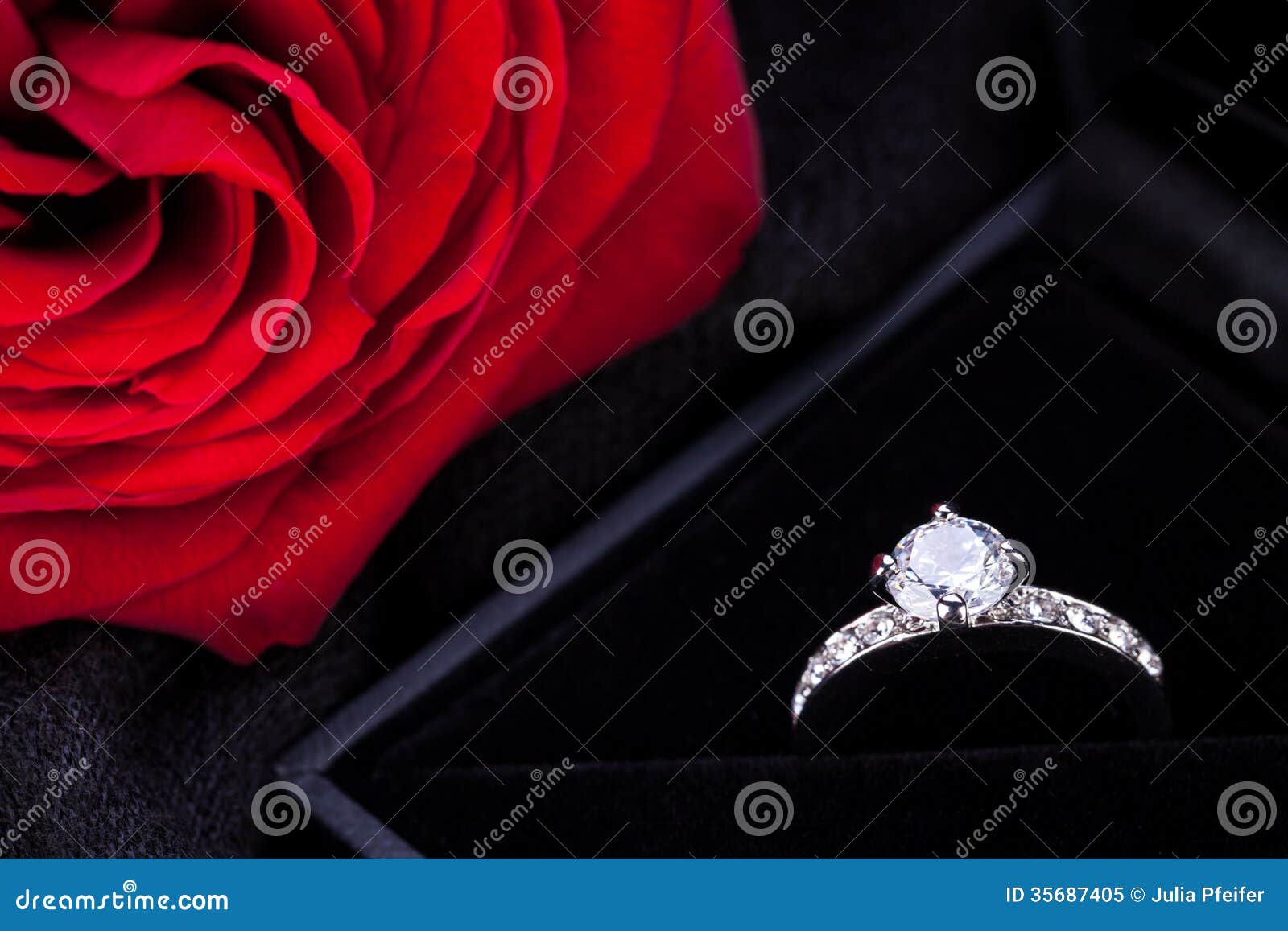 Red Rose and Diamond Ring in a Box Stock Image - Image of happy, lover ...