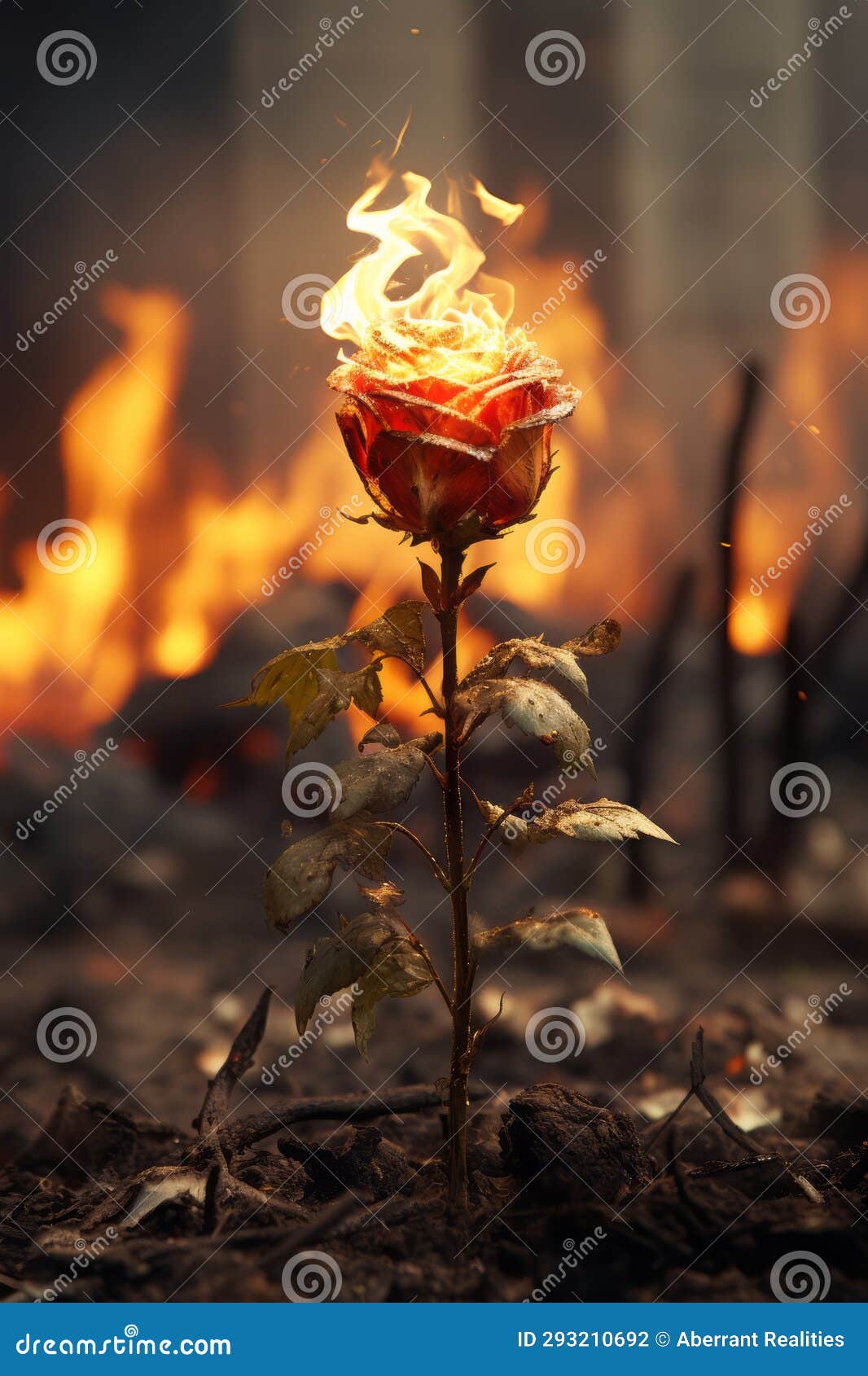 A Red Rose is on Fire in the Middle of a Field Stock Illustration ...