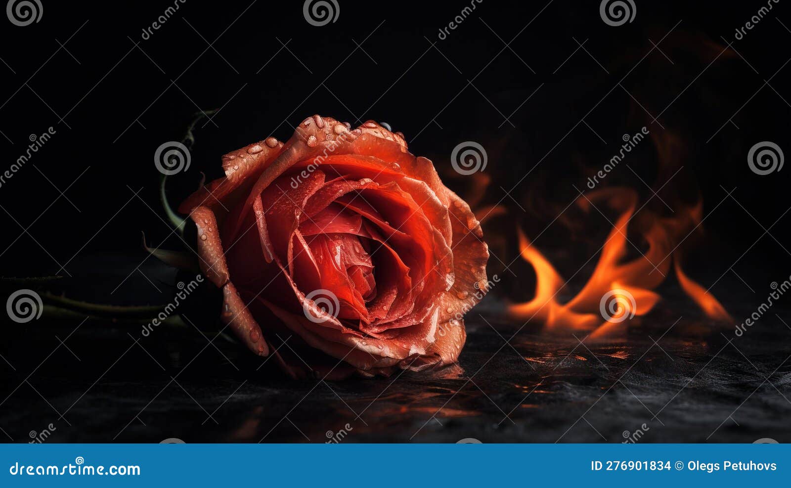 A Red Rose with a Flame in the Middle of it Stock Illustration ...