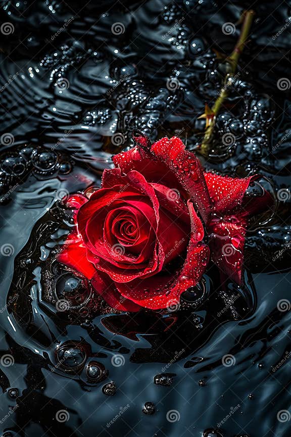 A Red Rose Floating in Water with Bubbles Stock Photo - Image of garden ...