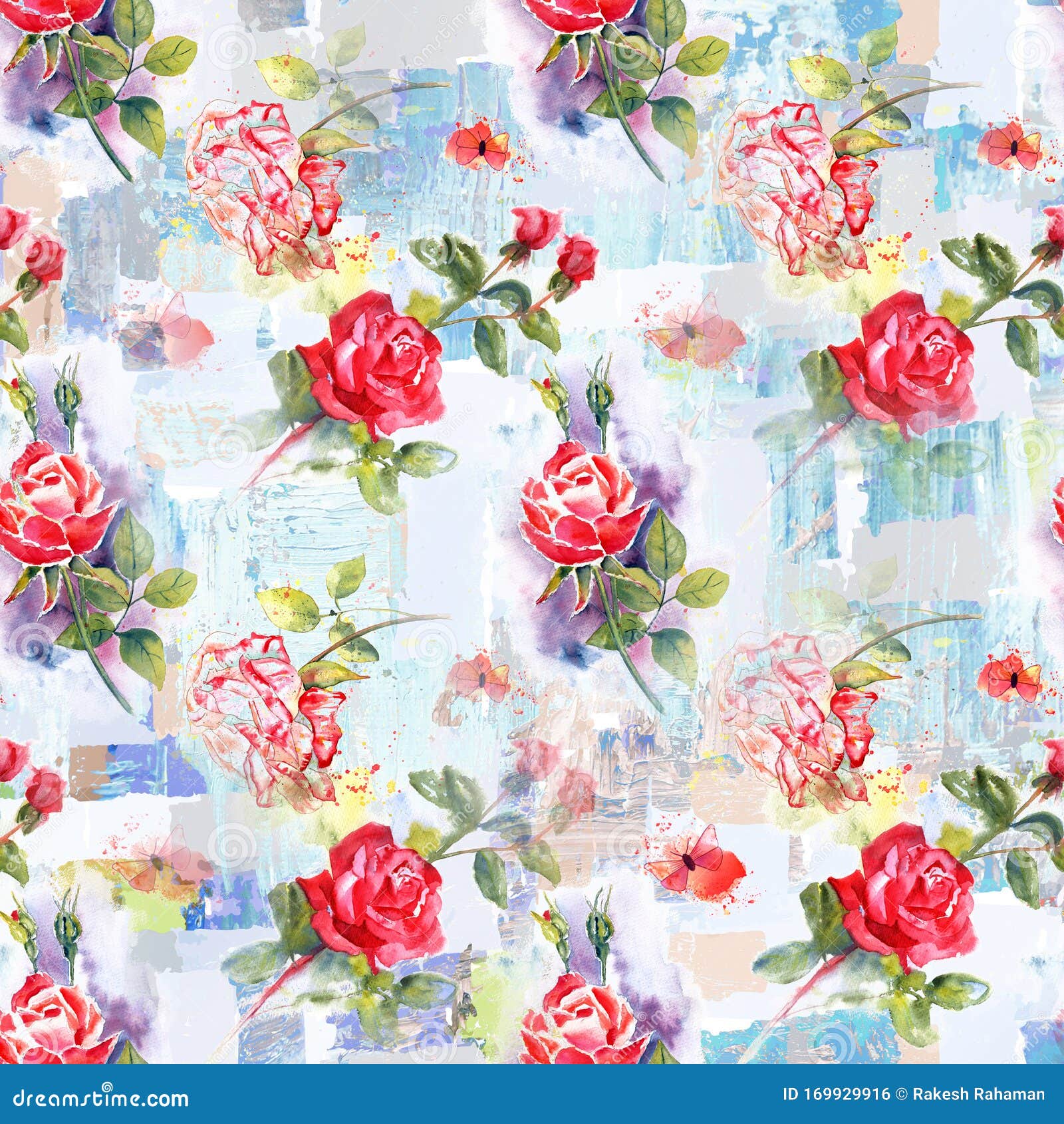 Water Color Red Rose Floral Design Pattern with Multiple Background ...