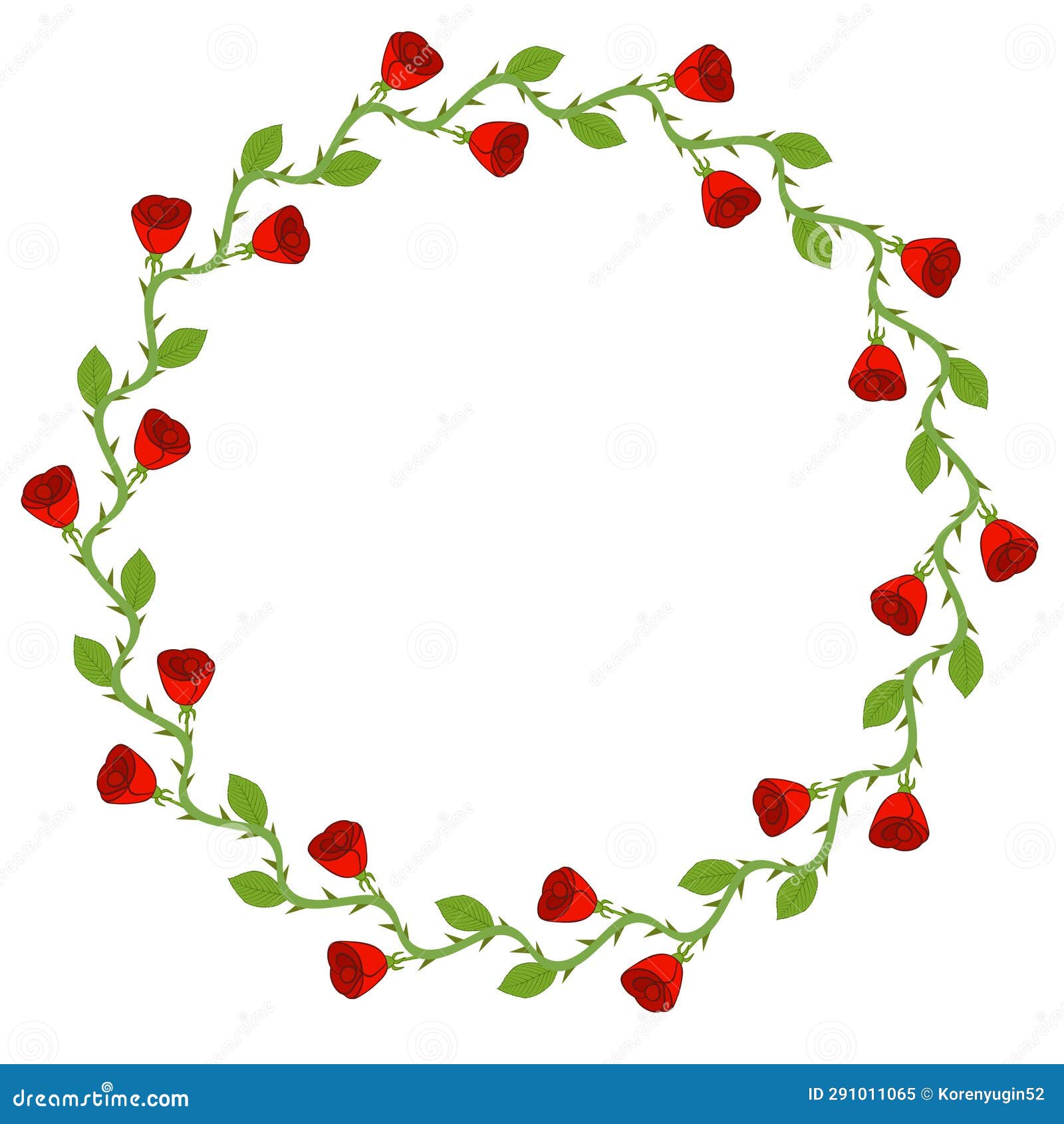 Red Rose Flower Art Drawn Round Frame Stock Illustration - Illustration ...