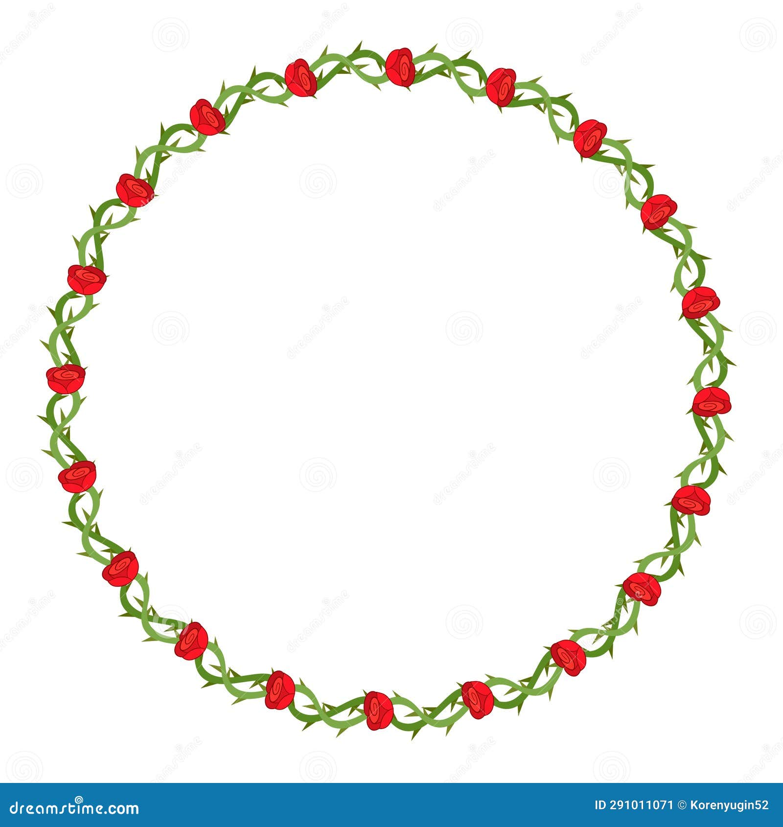 Red Rose Flower Art Drawn Round Frame Stock Illustration - Illustration ...