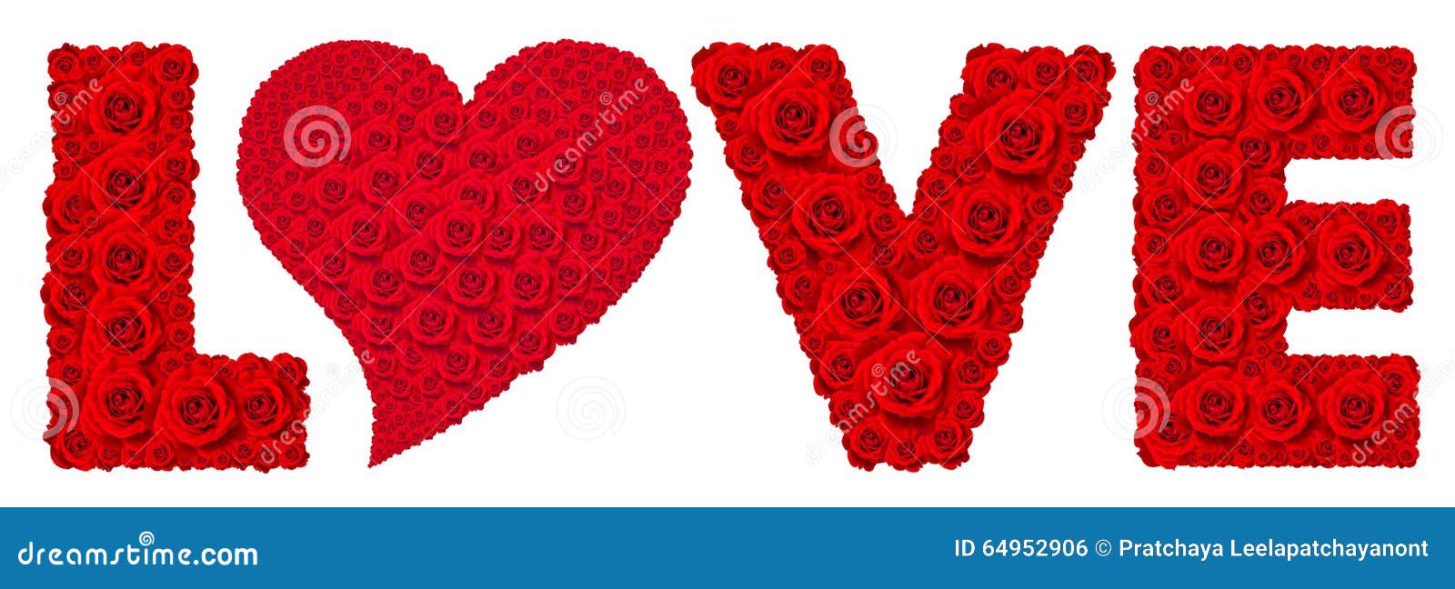Red Rose Flower Set in Word LOVE Isolated Stock Photo - Image of type ...