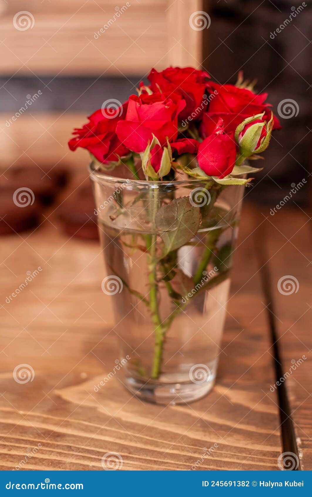 Red Rose Flowers in a Glass with Water Stock Photo - Image of floral ...