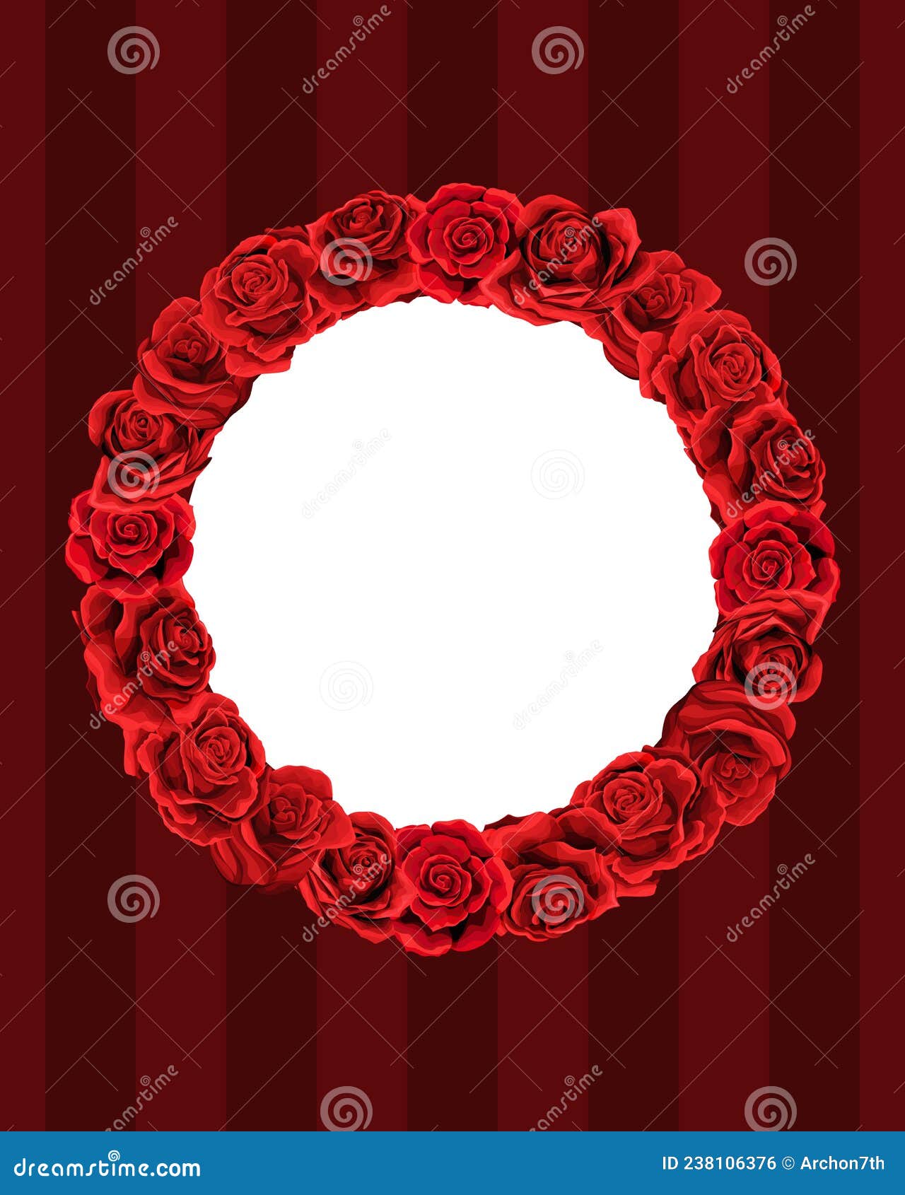 Red Rose Frame in the Shape of Circle, Hand Draw Vector Illustration ...