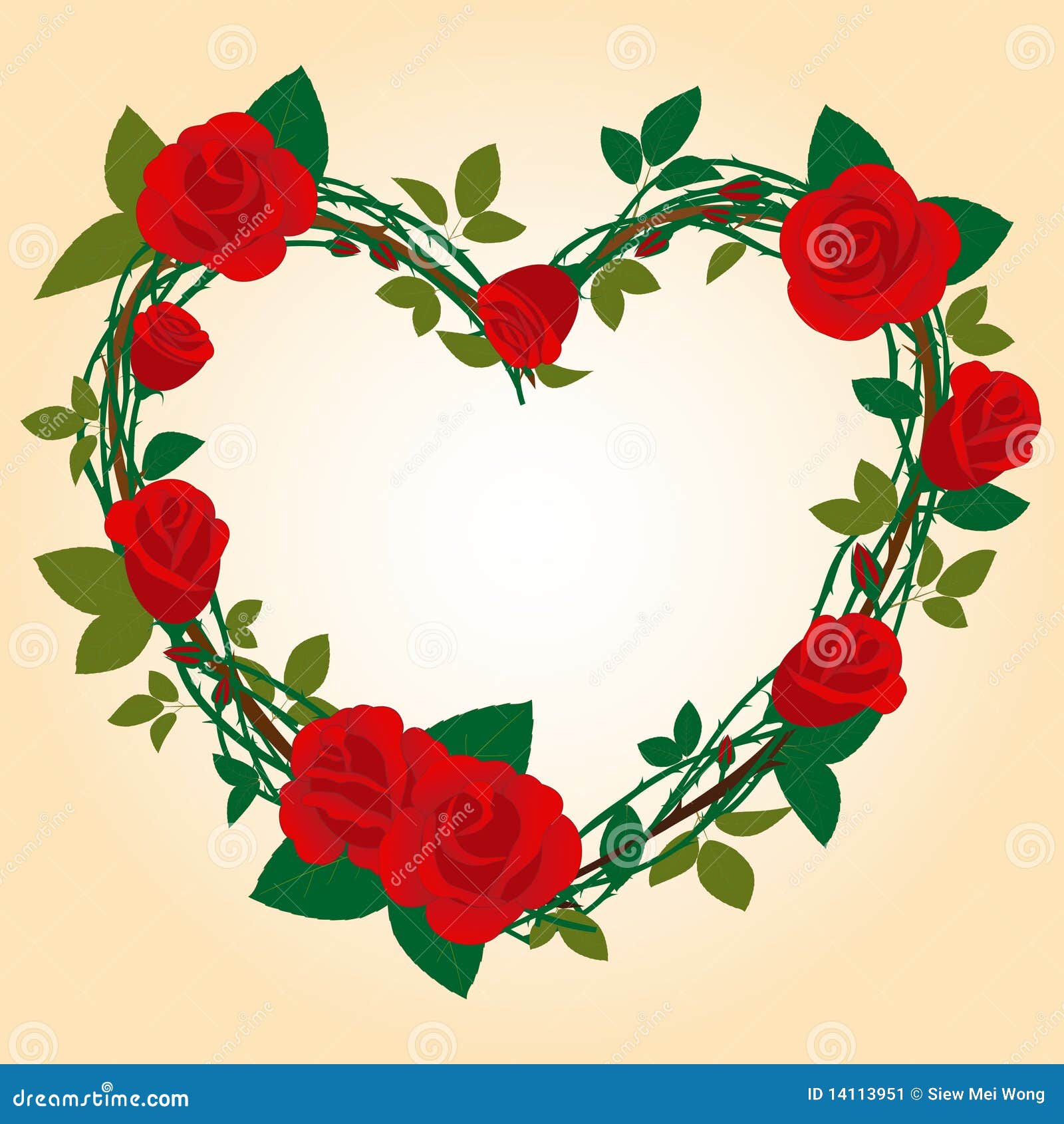 Red Rose Frame in the Shape of Heart Stock Vector - Illustration of ...