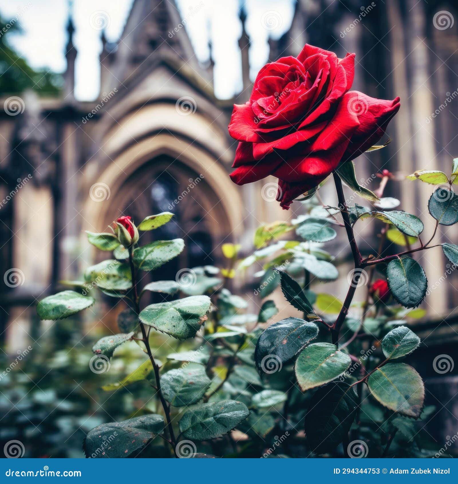 A Red Rose in Front of a Building Stock Illustration - Illustration of ...