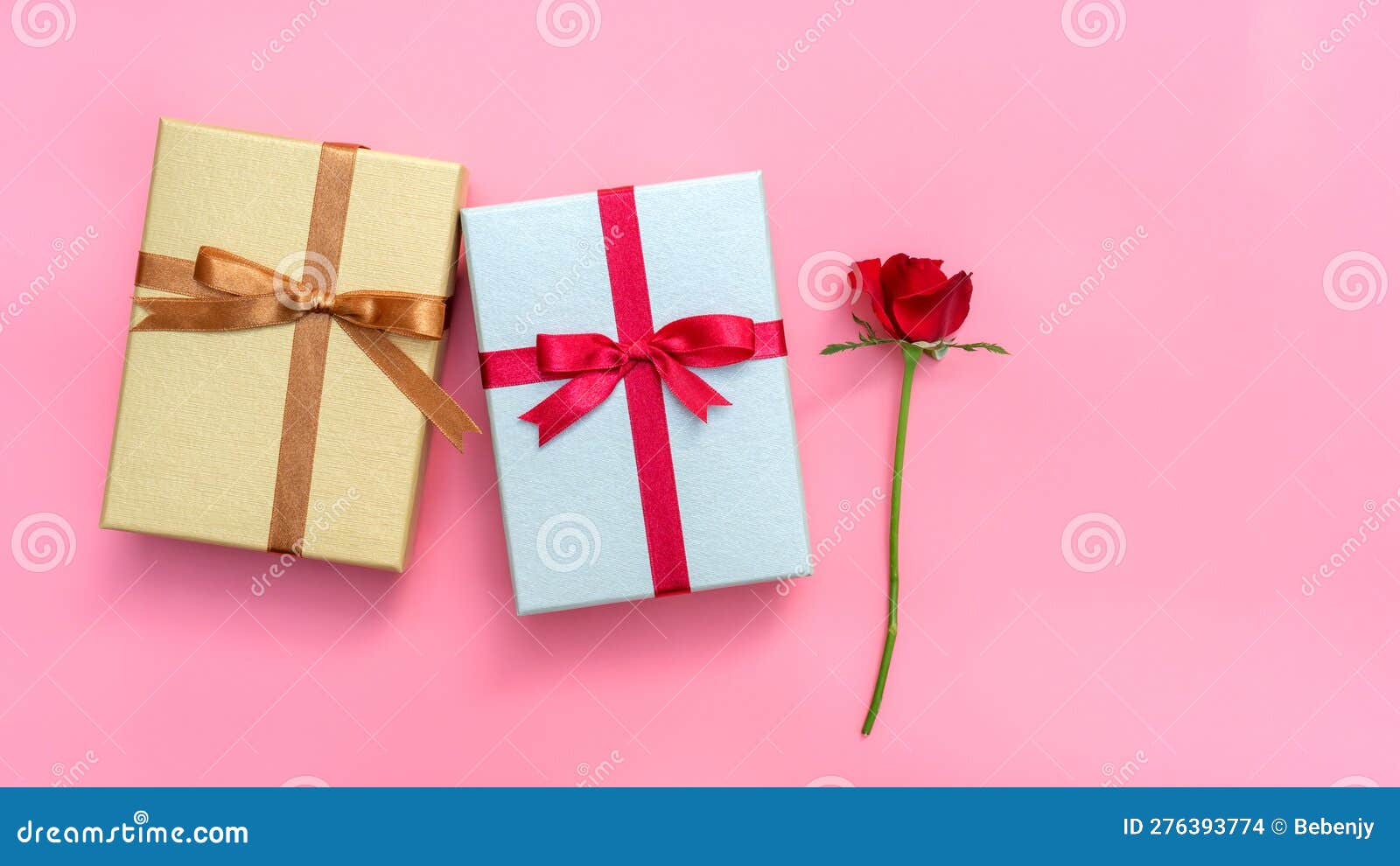 Red Rose and Gift Box on a Pink Background Stock Photo - Image of ...