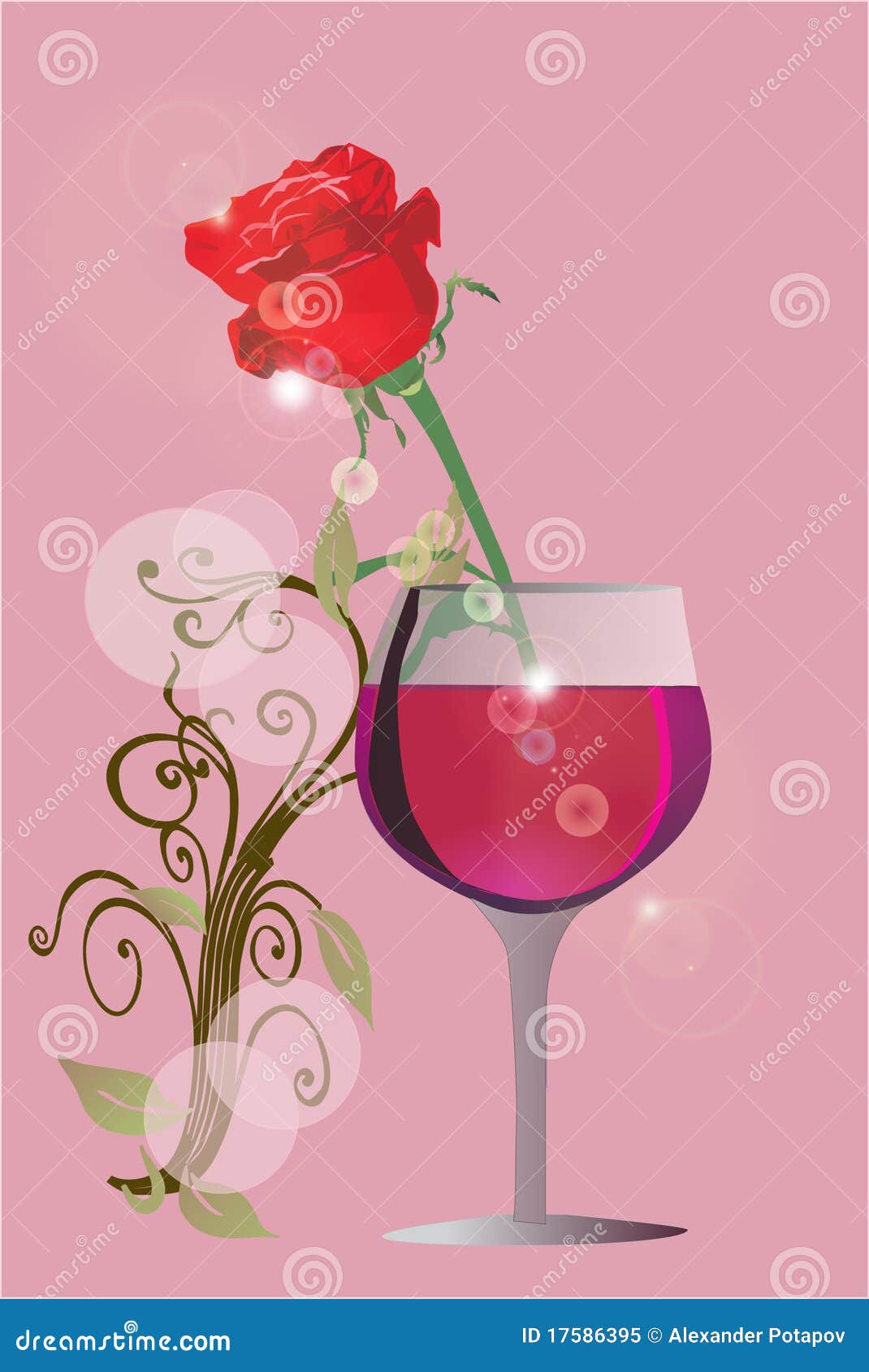 Red rose and glass of wine stock vector. Illustration of nature - 17586395