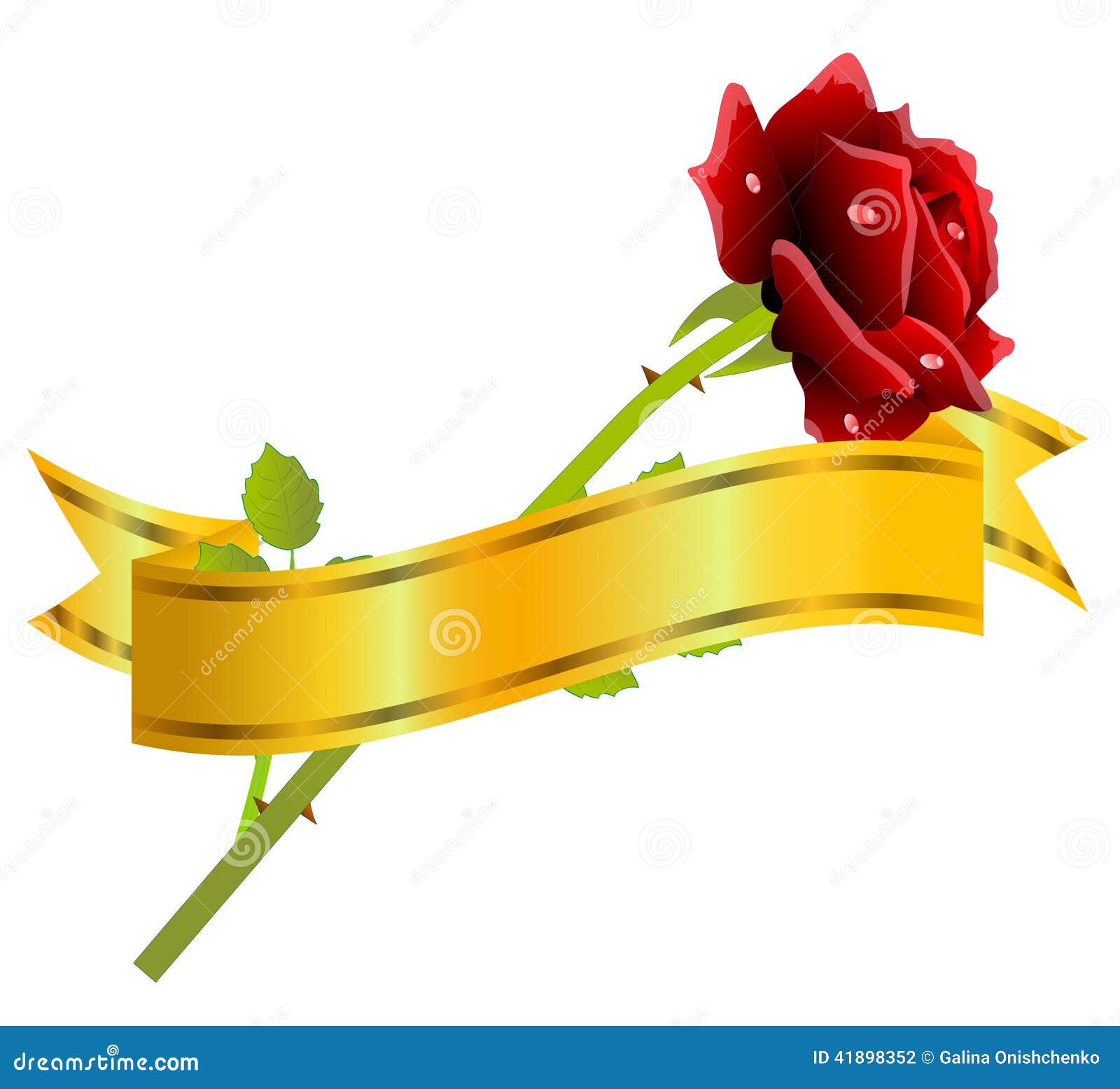 Red Rose and Gold Ribbon on a White Background Stock Vector ...