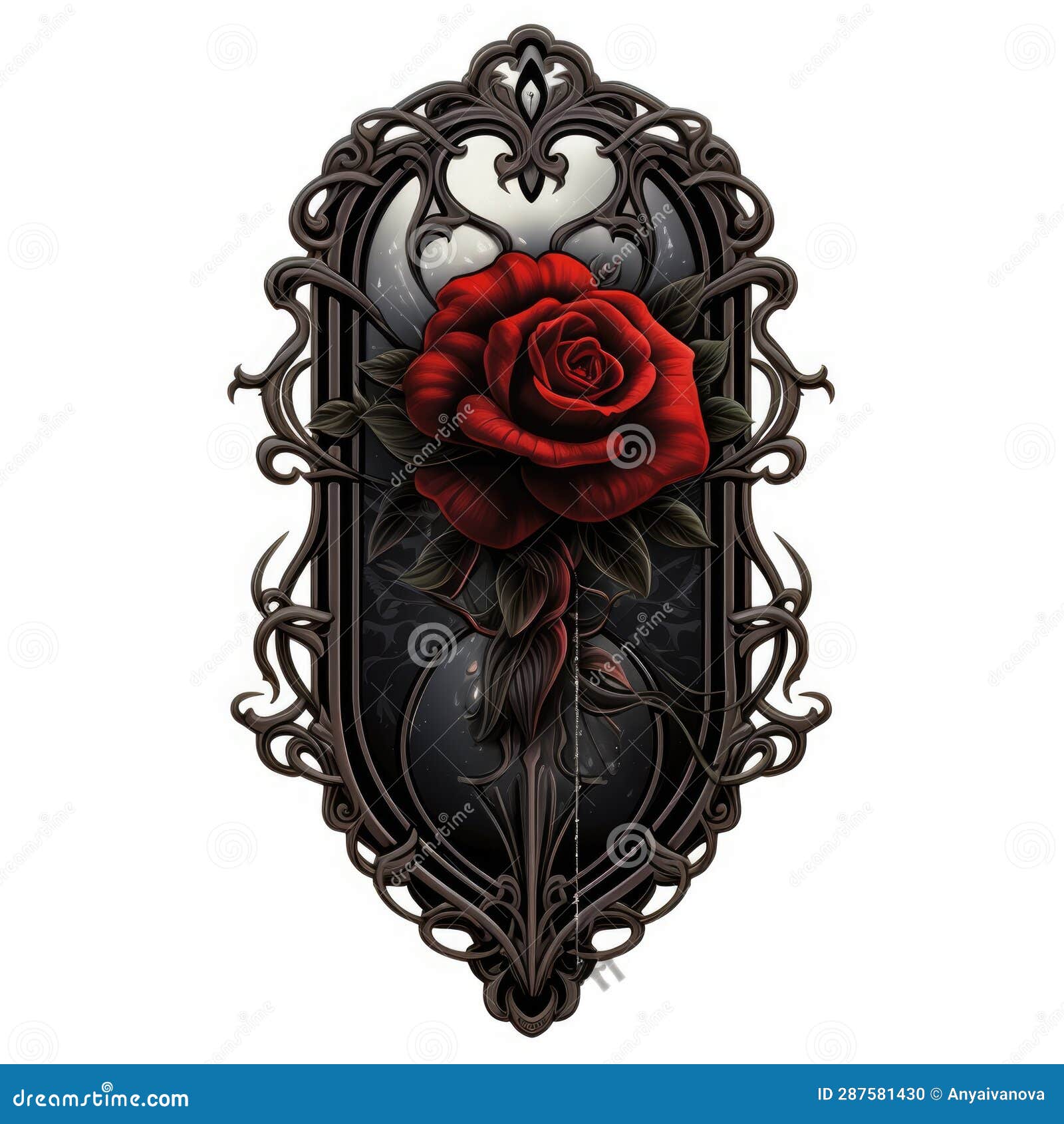 A Red Rose in a Gothic Style Frame. Stock Illustration - Illustration ...
