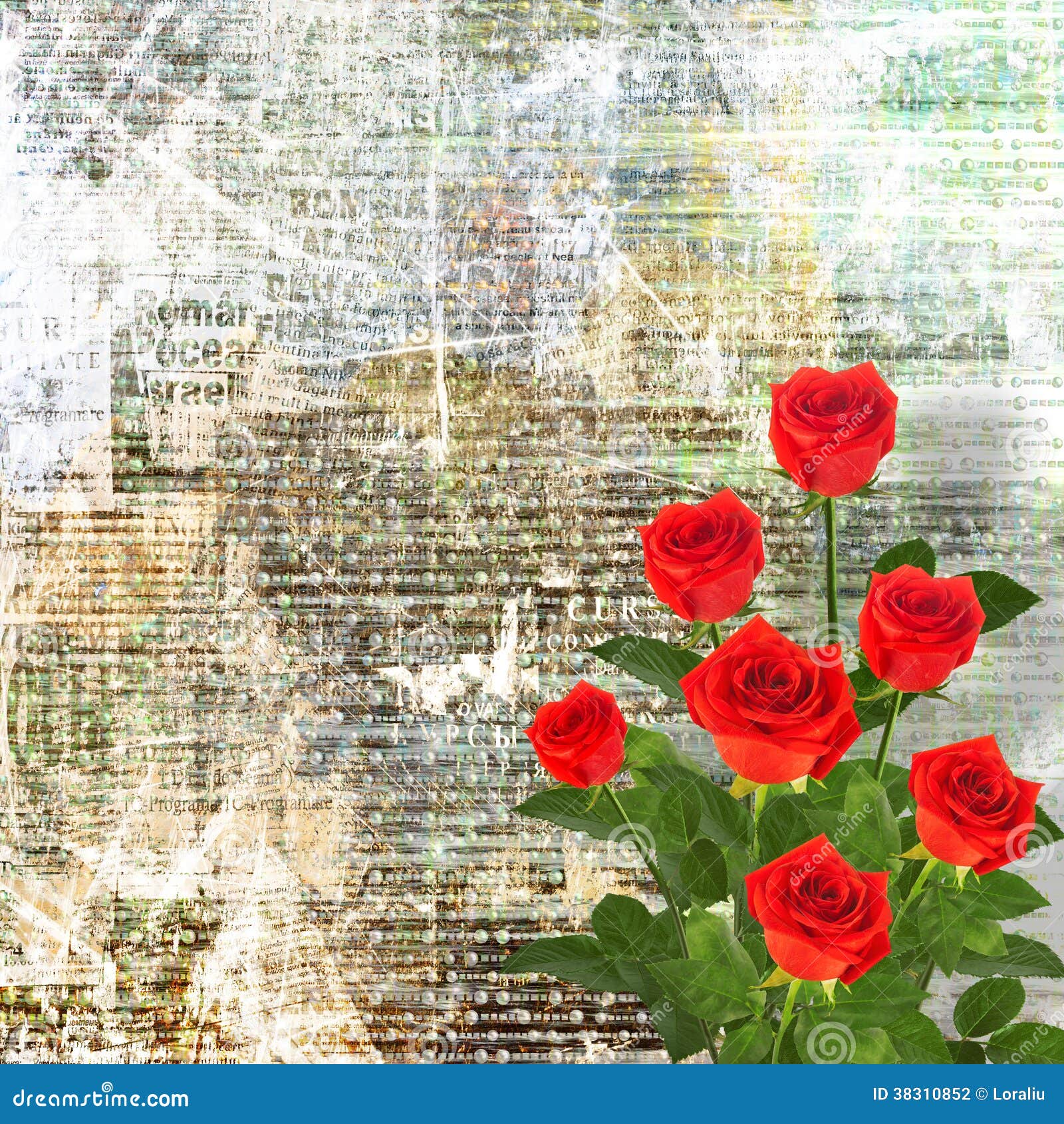 Red Rose with Green Leaves on the Gold Background Stock Photo - Image ...