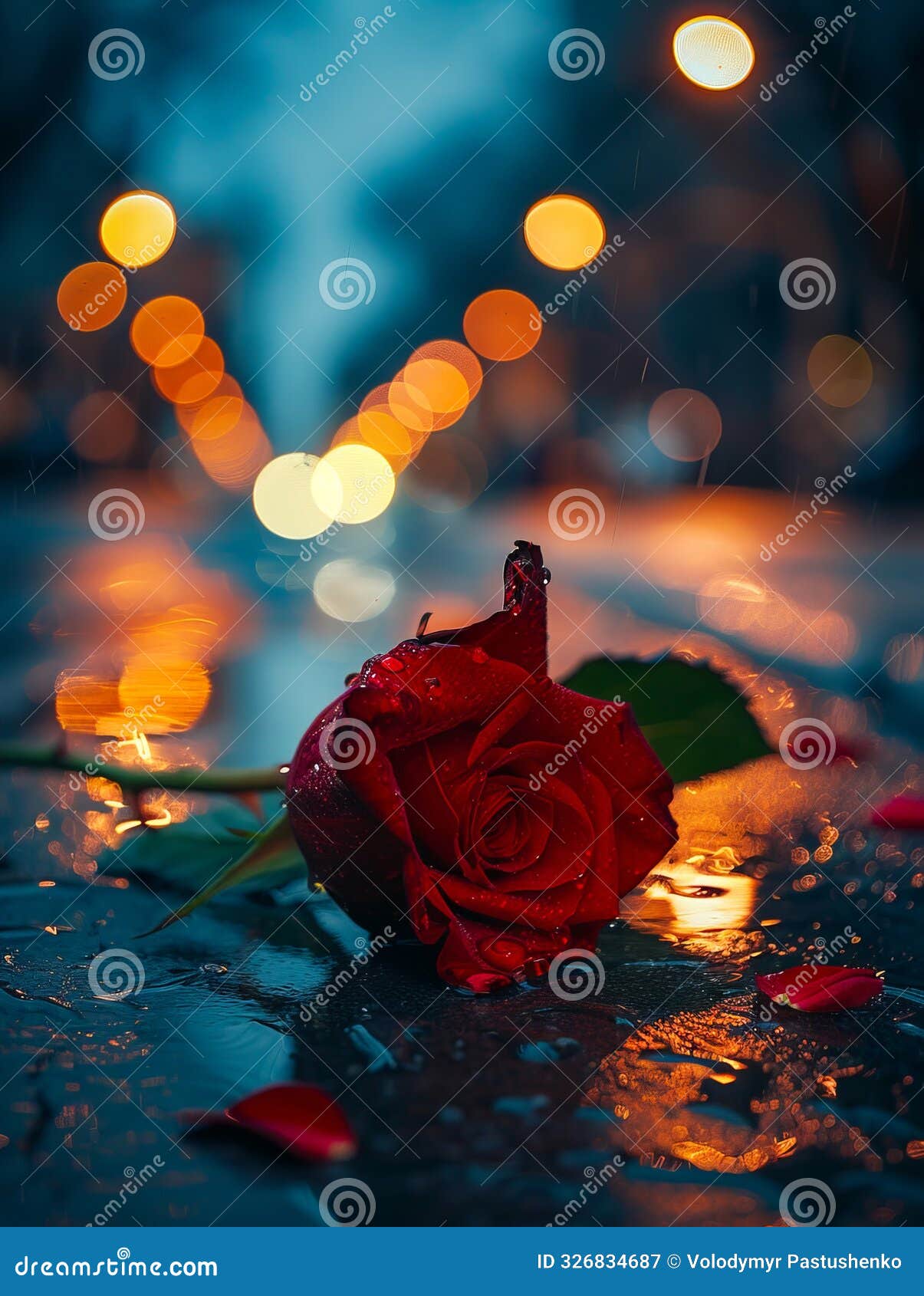 A Red Rose on the Ground in the Rain Stock Image - Image of floor ...