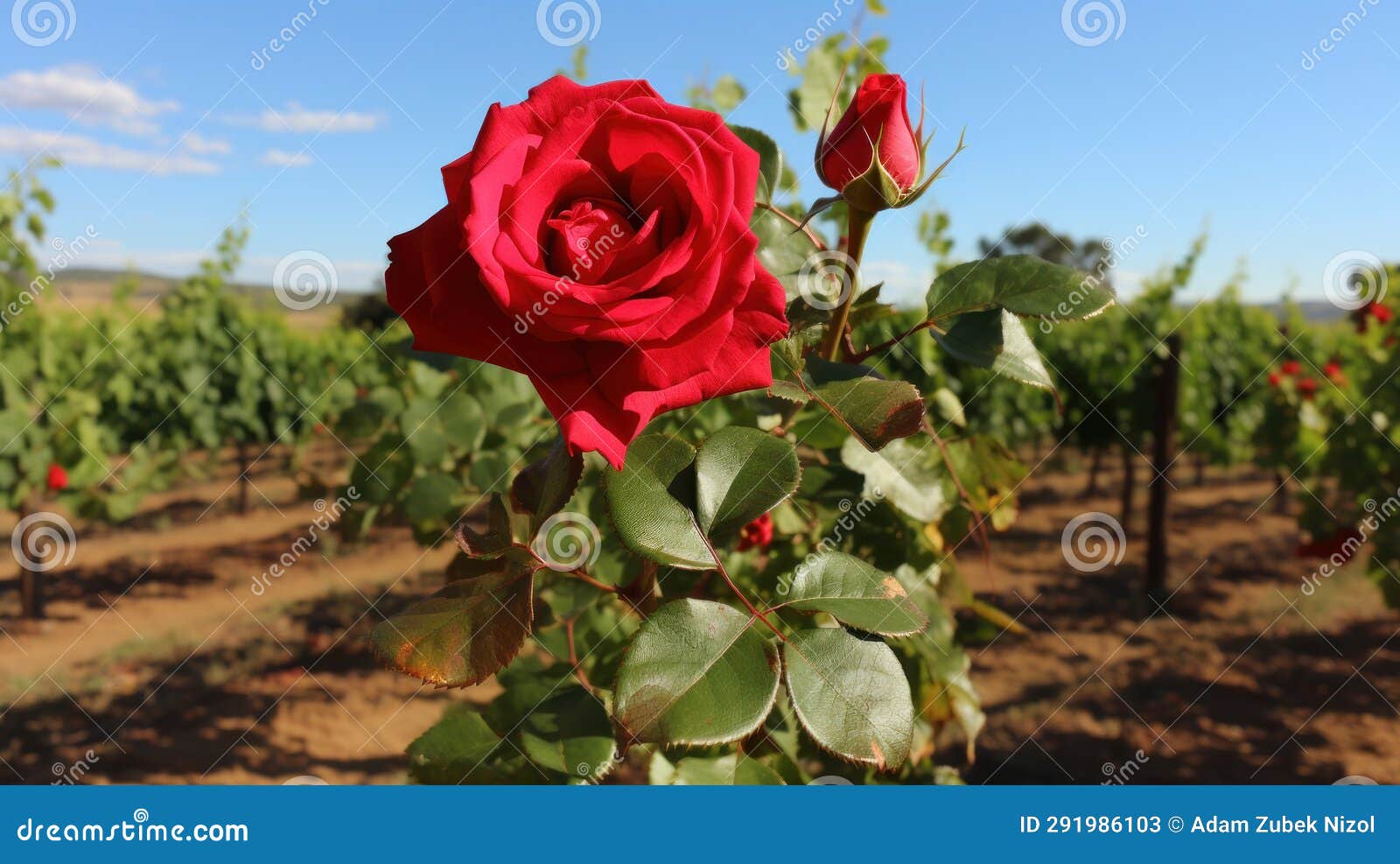 A Red Rose Growing in a Field Stock Illustration - Illustration of ...