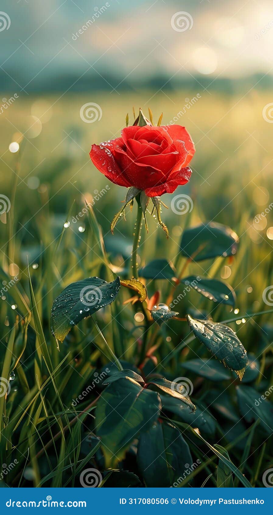A Red Rose is Growing in the Middle of a Field Stock Photo - Image of ...