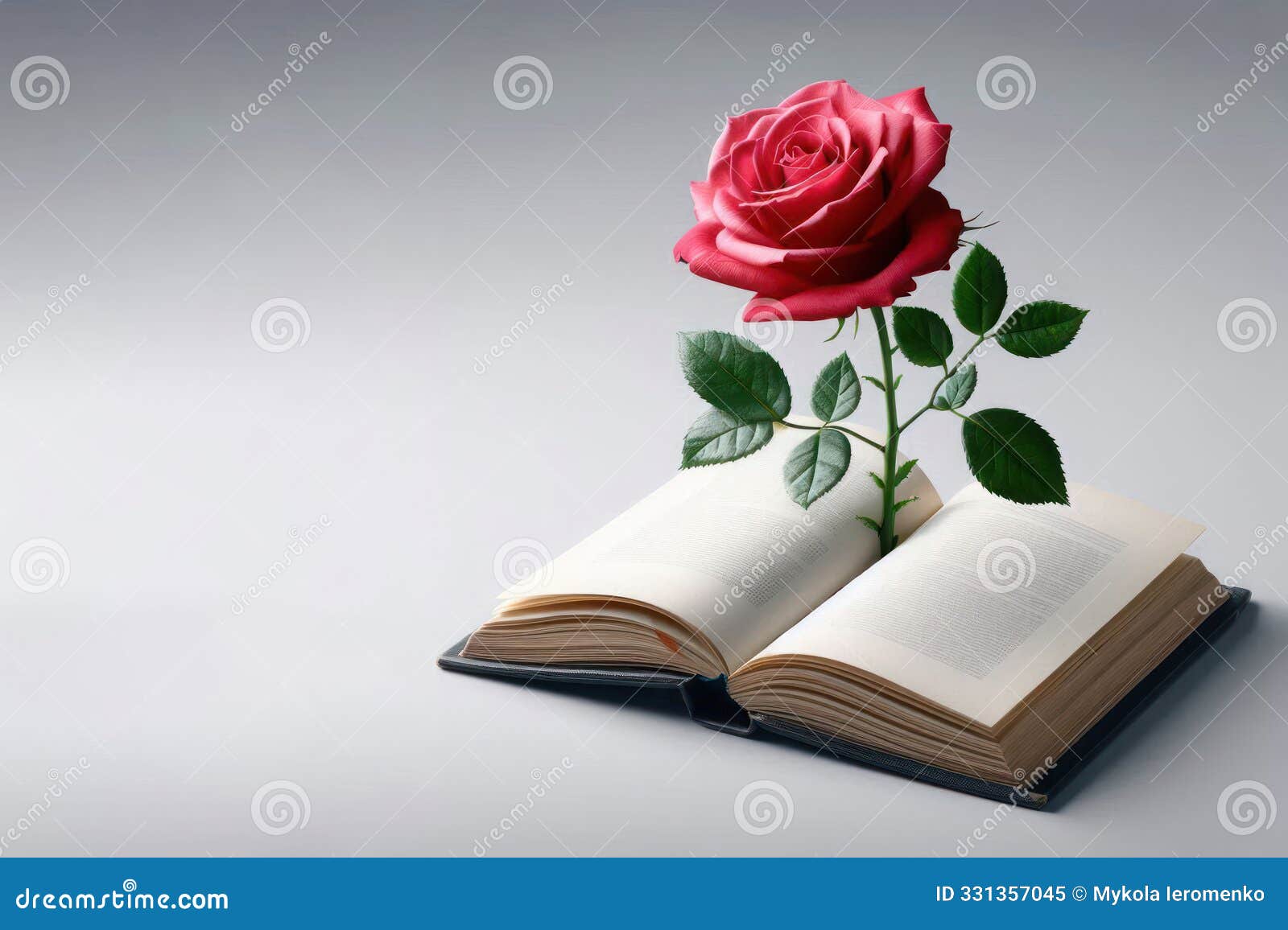 A Red Rose Growing from an Open Book. Space for Text. Stock Image ...
