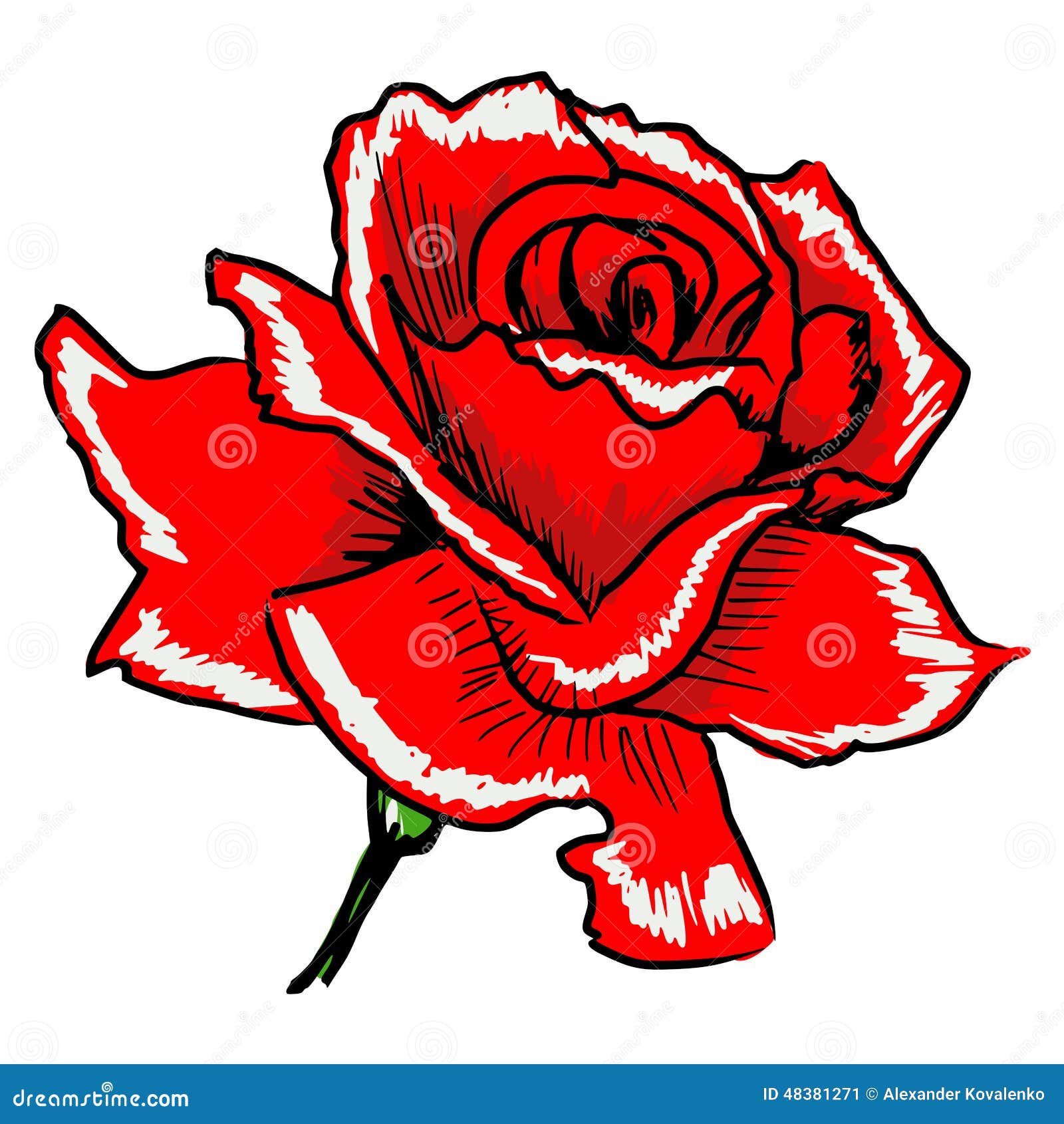 Red rose stock vector. Illustration of hand, sketch, beautiful - 48381271