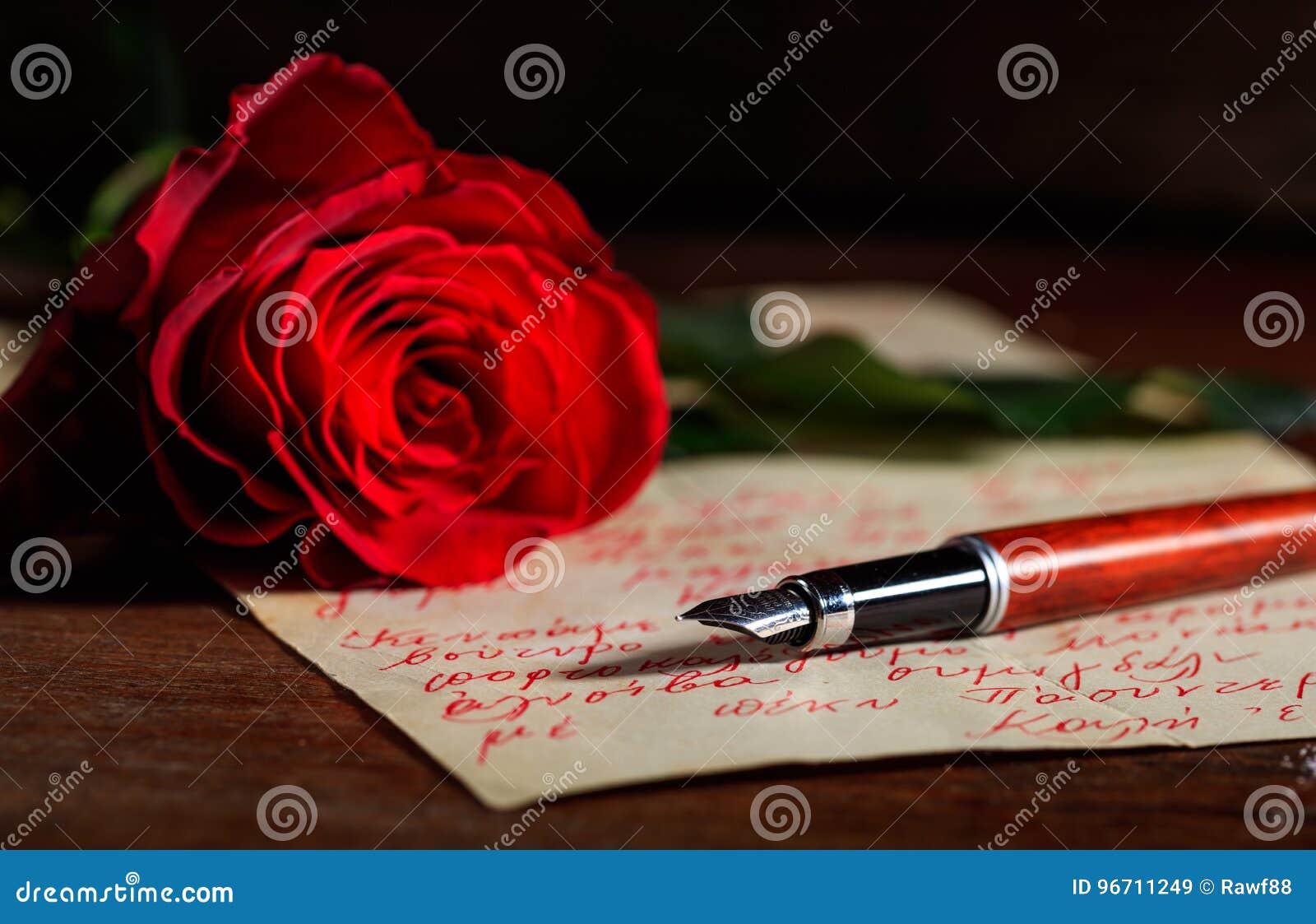 Red Rose and an Ink Pen on a Letter Stock Image - Image of fashion ...