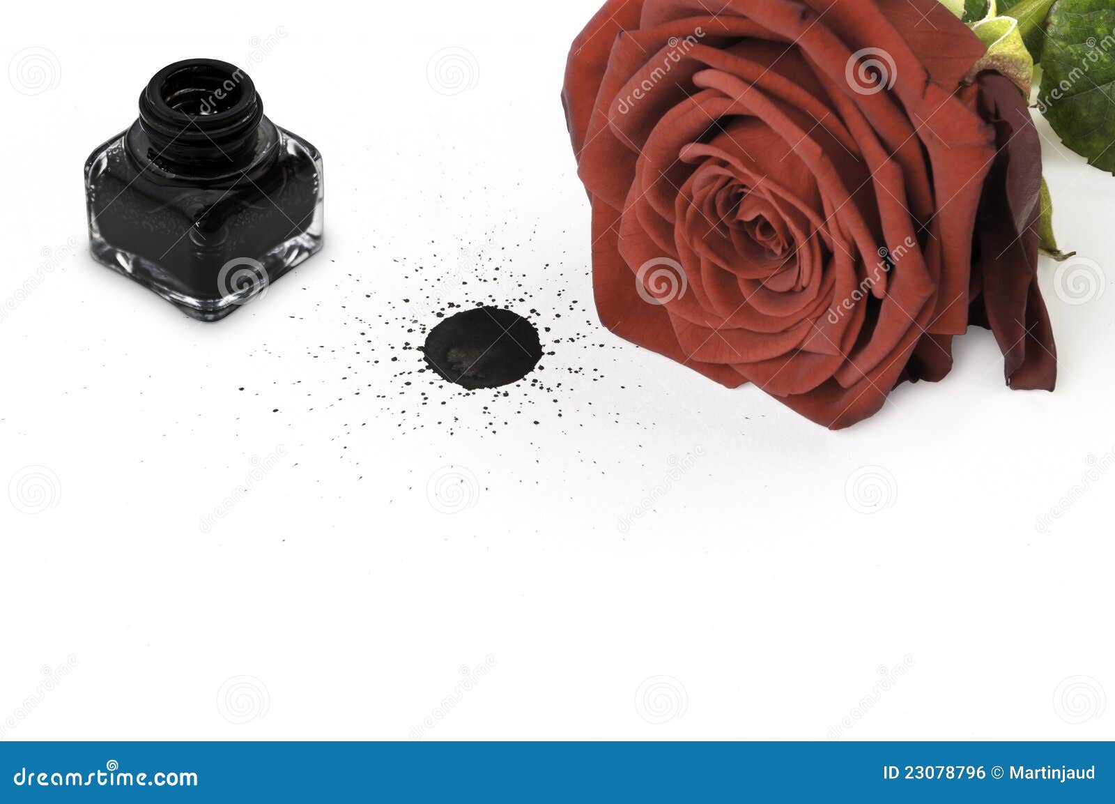 Red Rose and Ink Pot on Paper Stock Photo - Image of celebration, paint ...