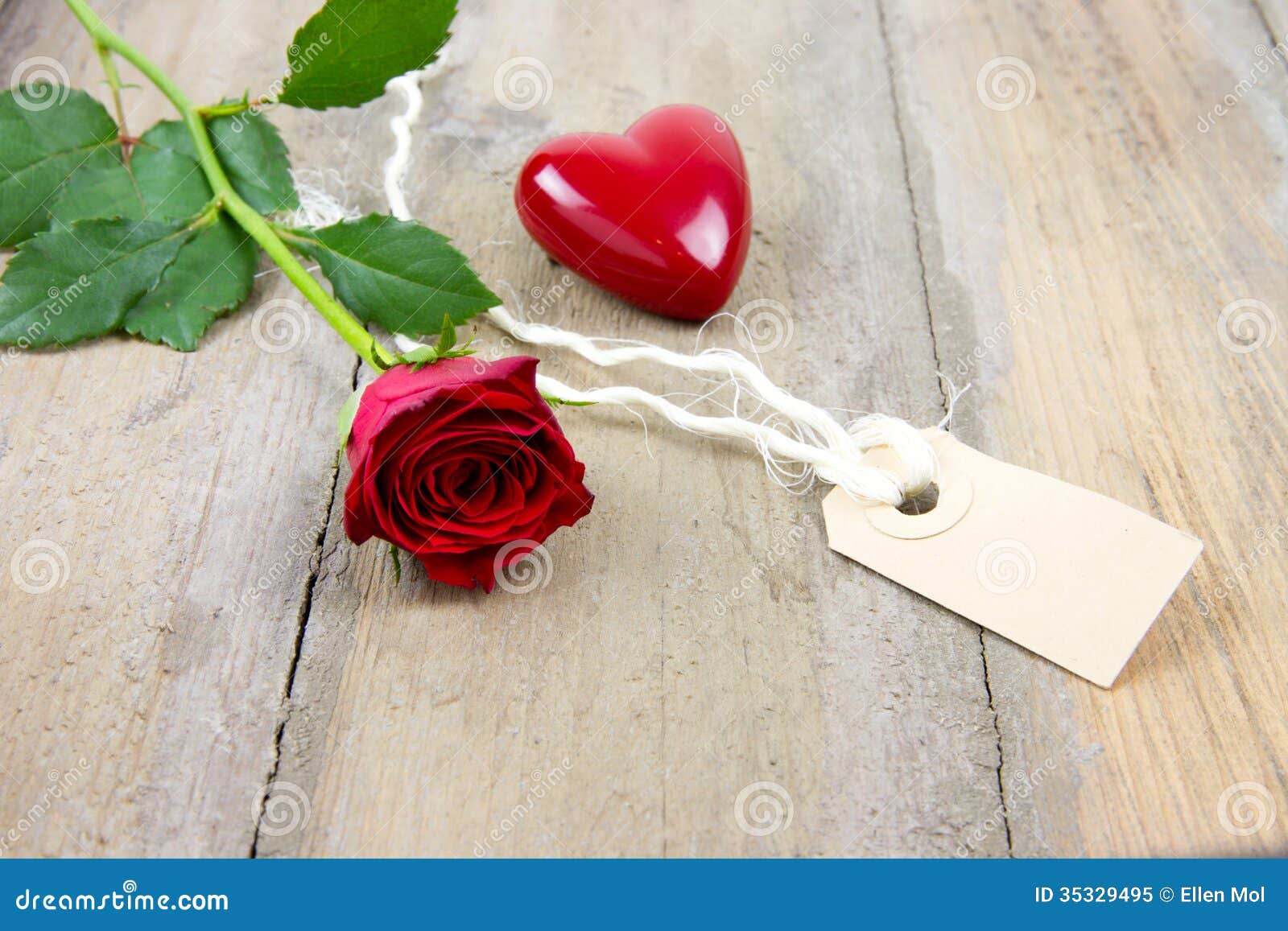 Red Rose, Label Tag and Plastic Heart Stock Image - Image of proposal ...