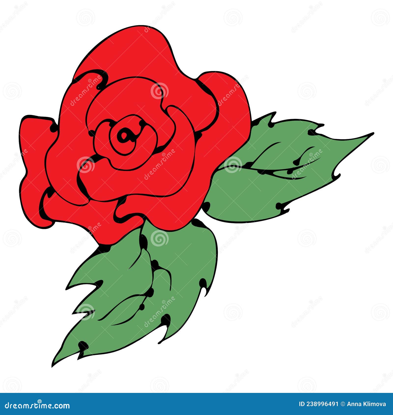 Red Rose with Leaves Hand Drawn in Doodle Style Stock Vector ...