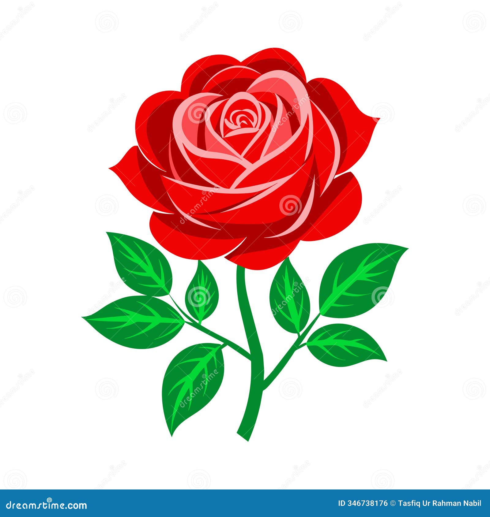 Red Rose with Leaves Vector Illustration Stock Vector - Illustration of ...