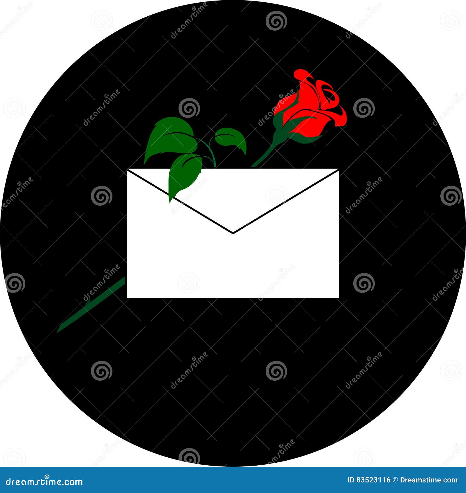 Red Rose with Mail Envelope on a Black Background. Stock Illustration ...