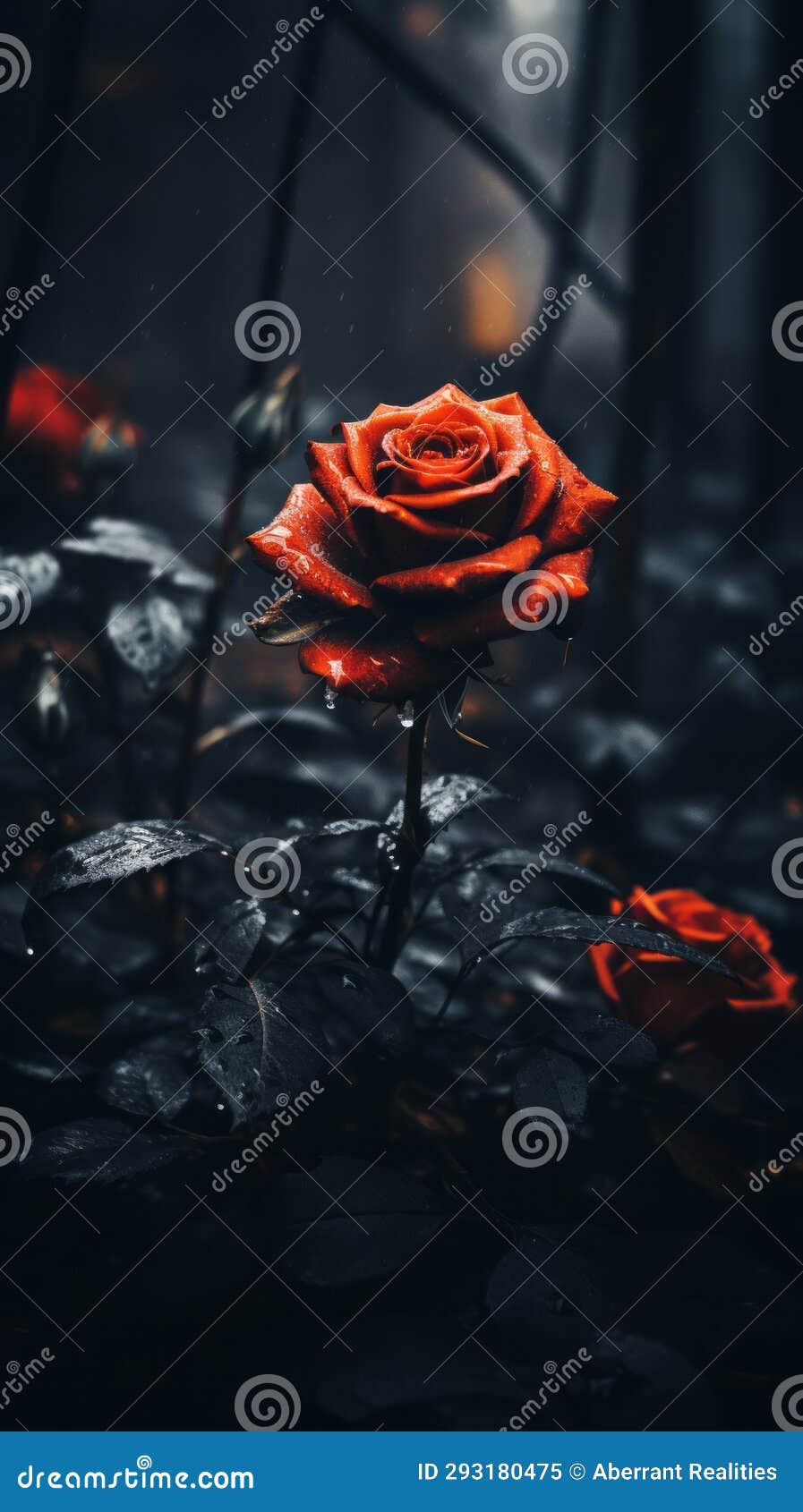 A Red Rose in the Middle of a Dark Forest Stock Illustration ...