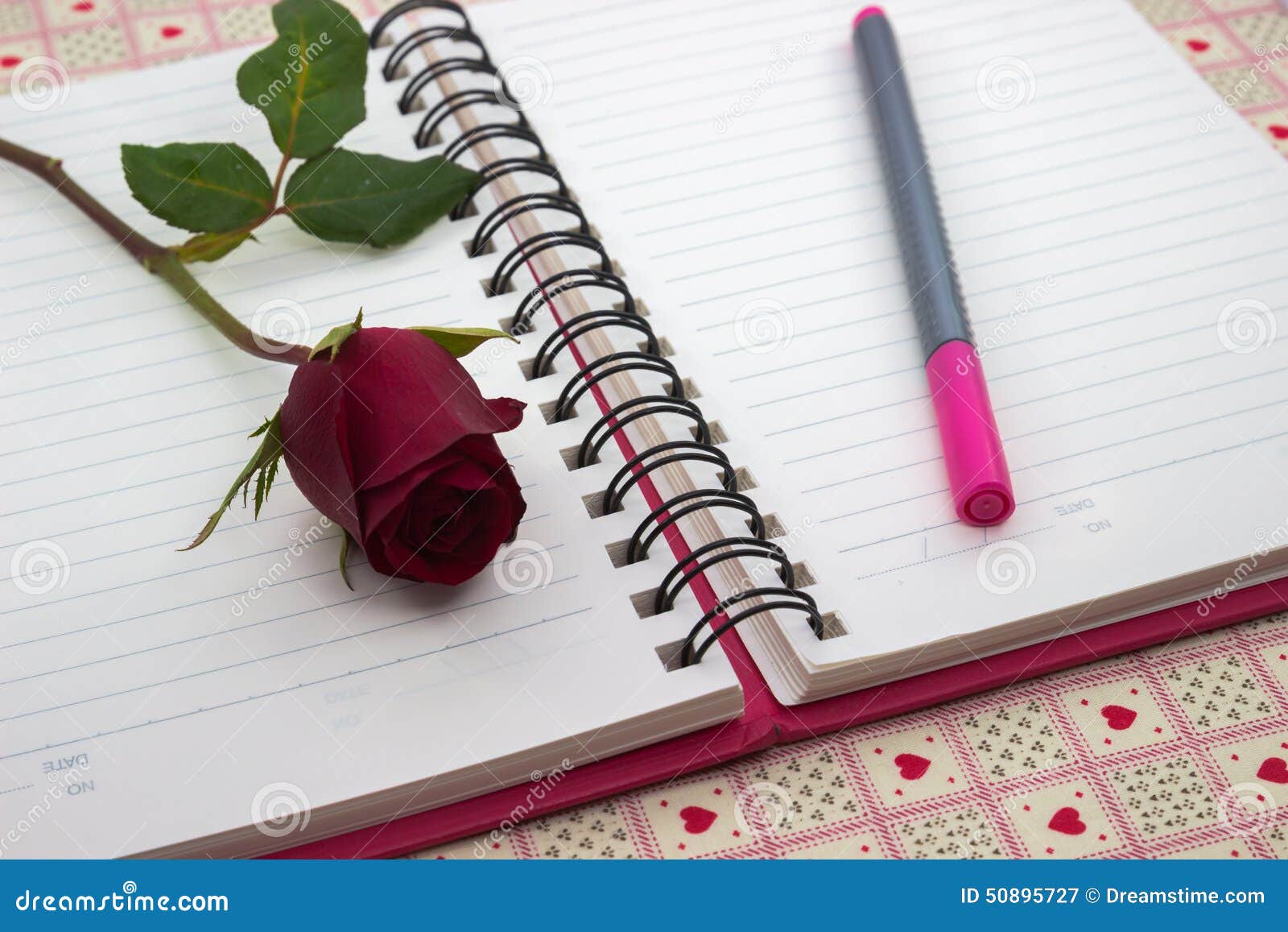 Red Rose with Note and Pencil Stock Image - Image of valentines, pink ...