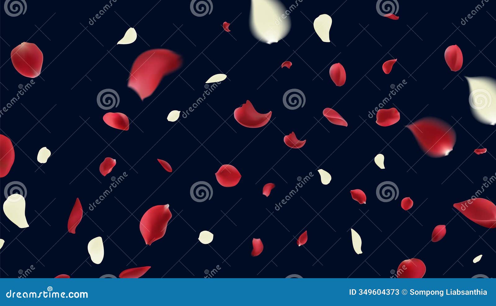 Red Rose Petals Falling on Dark Blue Background. Vector Illustration ...