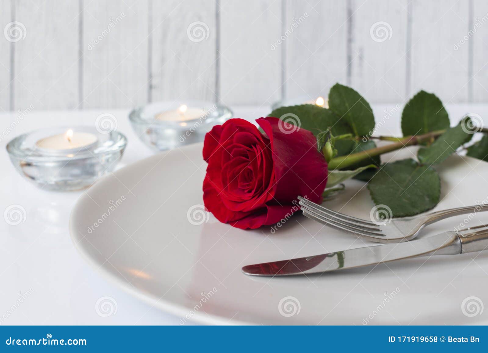 Red Rose on the Plate with Candles Stock Photo - Image of greeting ...