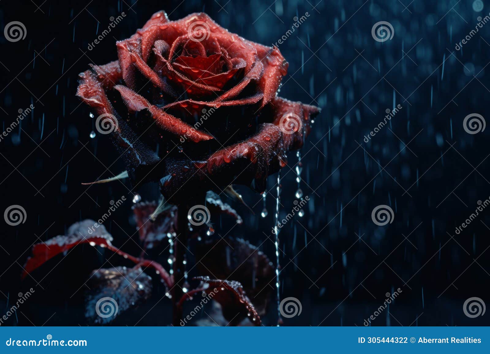 A Red Rose in the Rain with Water Droplets on it Stock Illustration ...
