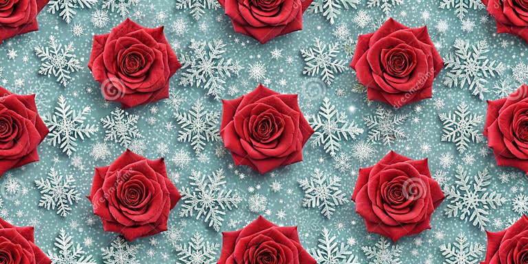 Red Rose Seamless Pattern on Snowflake Background AI-Generated Content ...