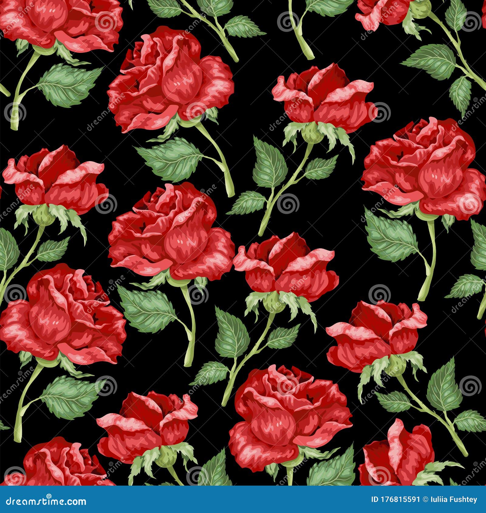 Red Rose Seamless Pattern in Vector Graphic Stock Vector - Illustration ...