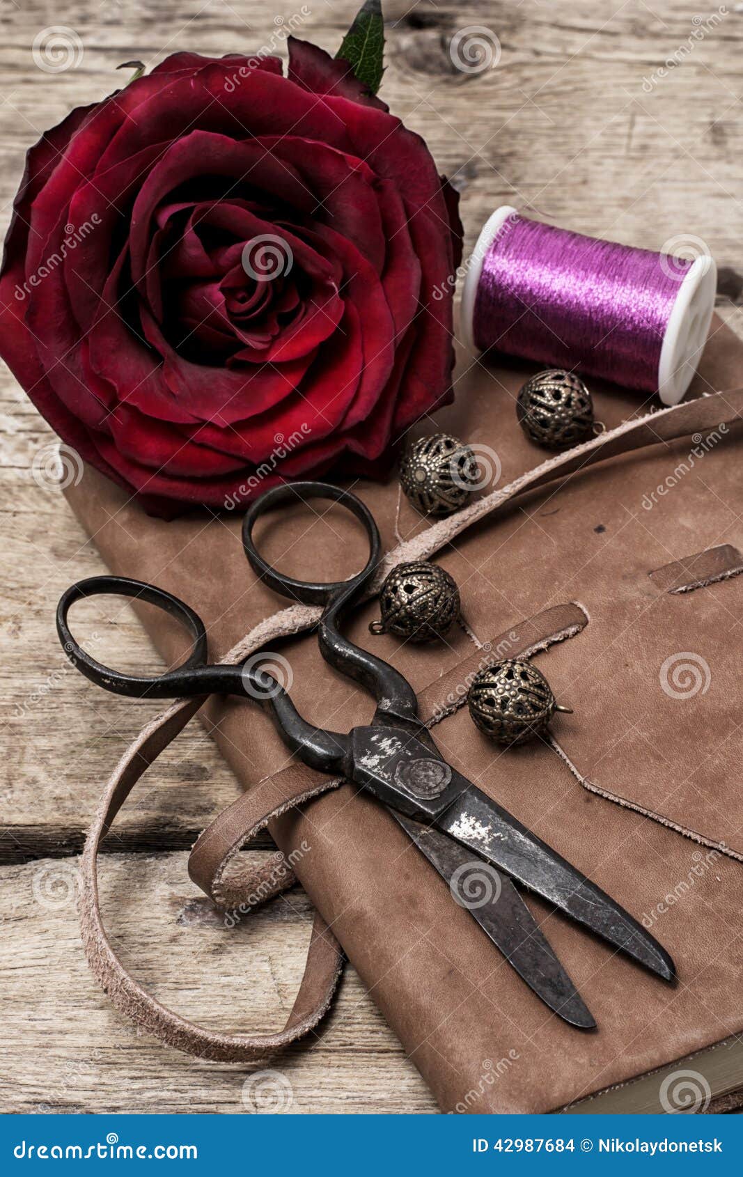 Red Rose and Sewing Accessories and Tools Stock Photo - Image of thread ...