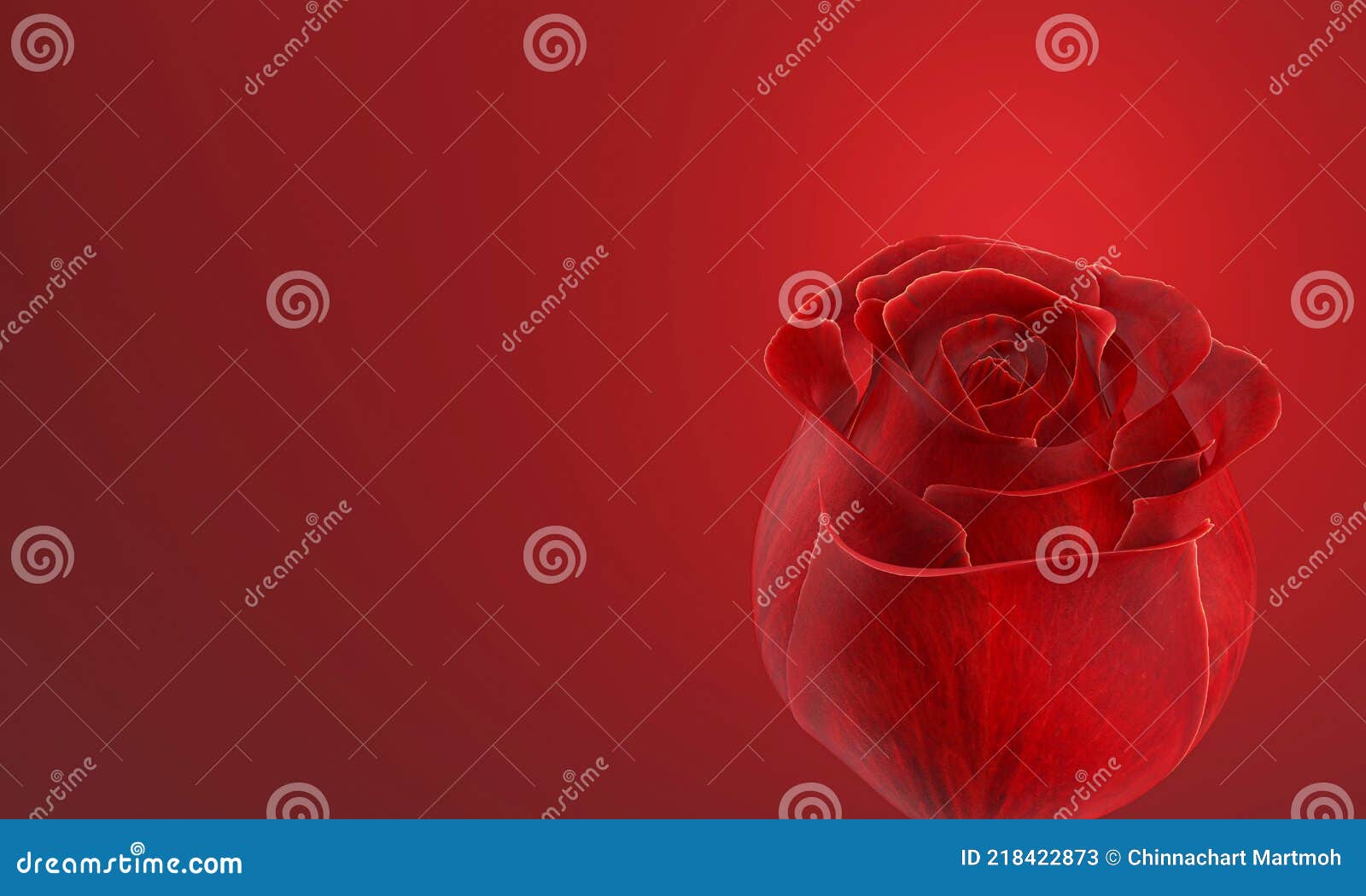 Red Rose without Stalks and Leaves on Red Background. 3D Rendering ...